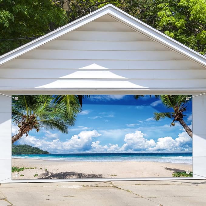 Amazon.com : Summer Garage Door Backdrop, Hawaii Beach Scenery Banner 7 ...