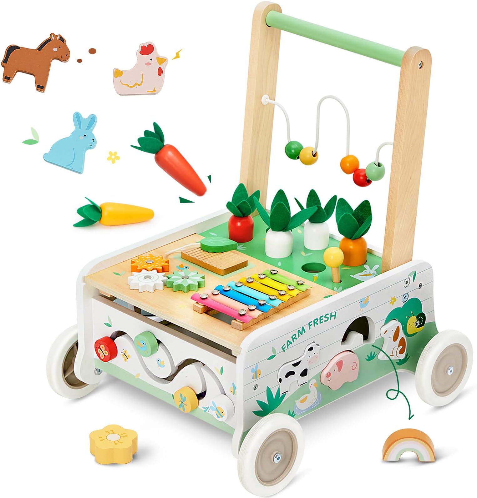 Amazon.com: Wooden Baby Walker, Activity Walker, Toddler Push Walking ...