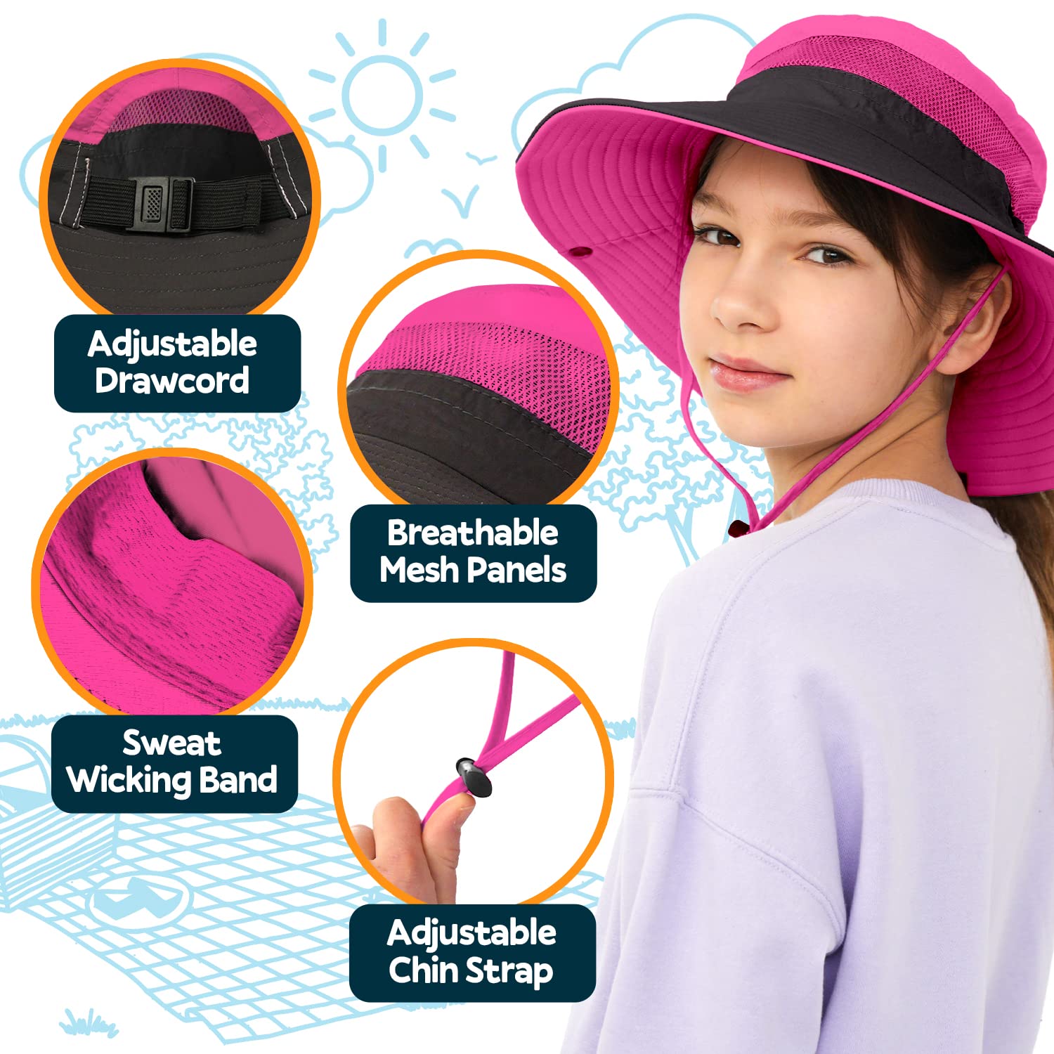 Snapklik.com : GearTOP Kids Safari Hat Girls - Outdoor UPF 50+ Wide ...