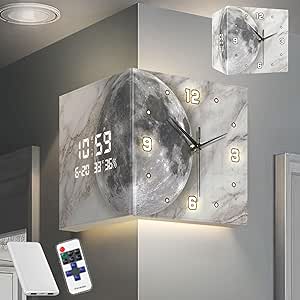 Amazon.com: Luxury Corner Wall Clock with Light, Upgrade Double Sided ...
