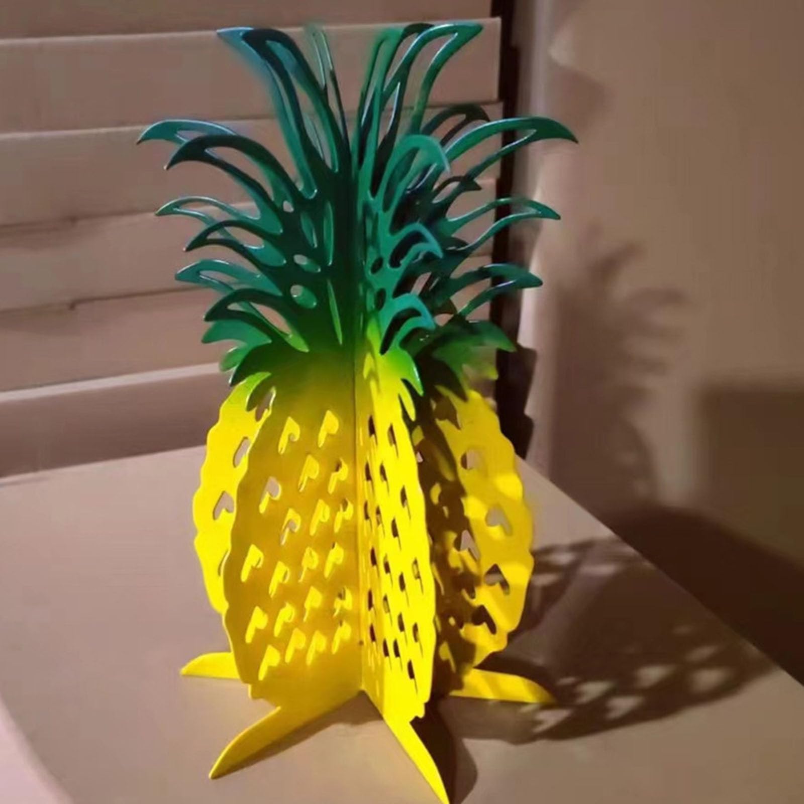 Pineapple Metal Sculpture Table Decor Ginkgo Leaf Round Pair