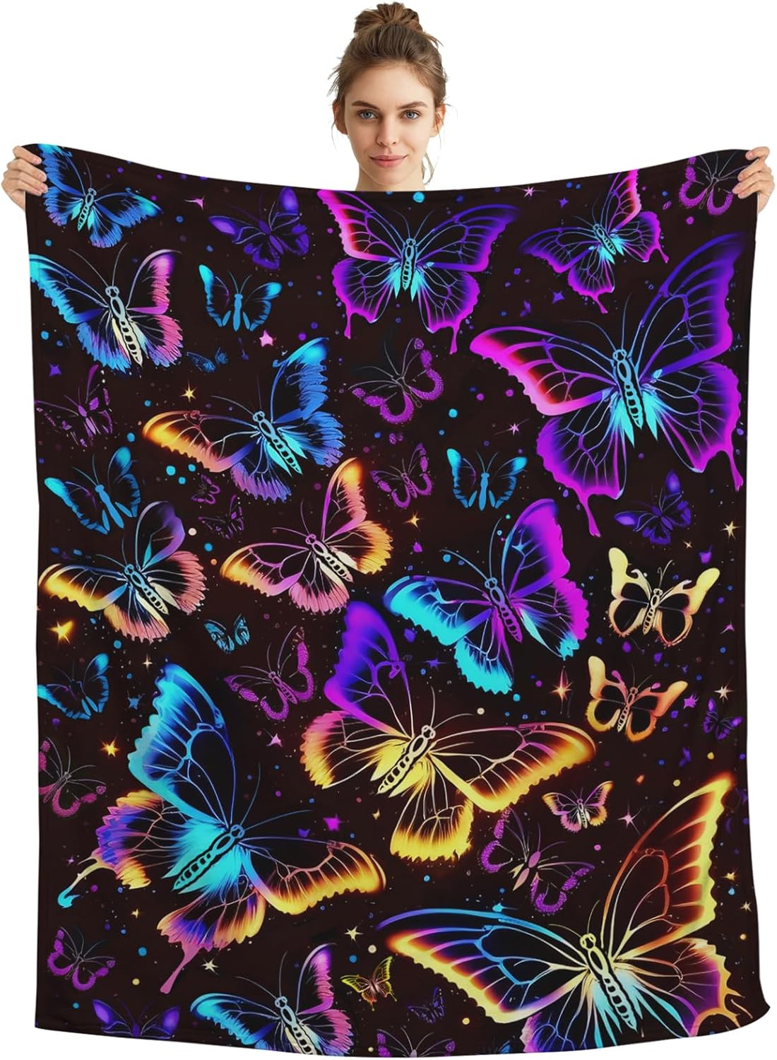 Amazon.com: MAMINA Butterfly Blanket, Colorful Blacklight Neon ...