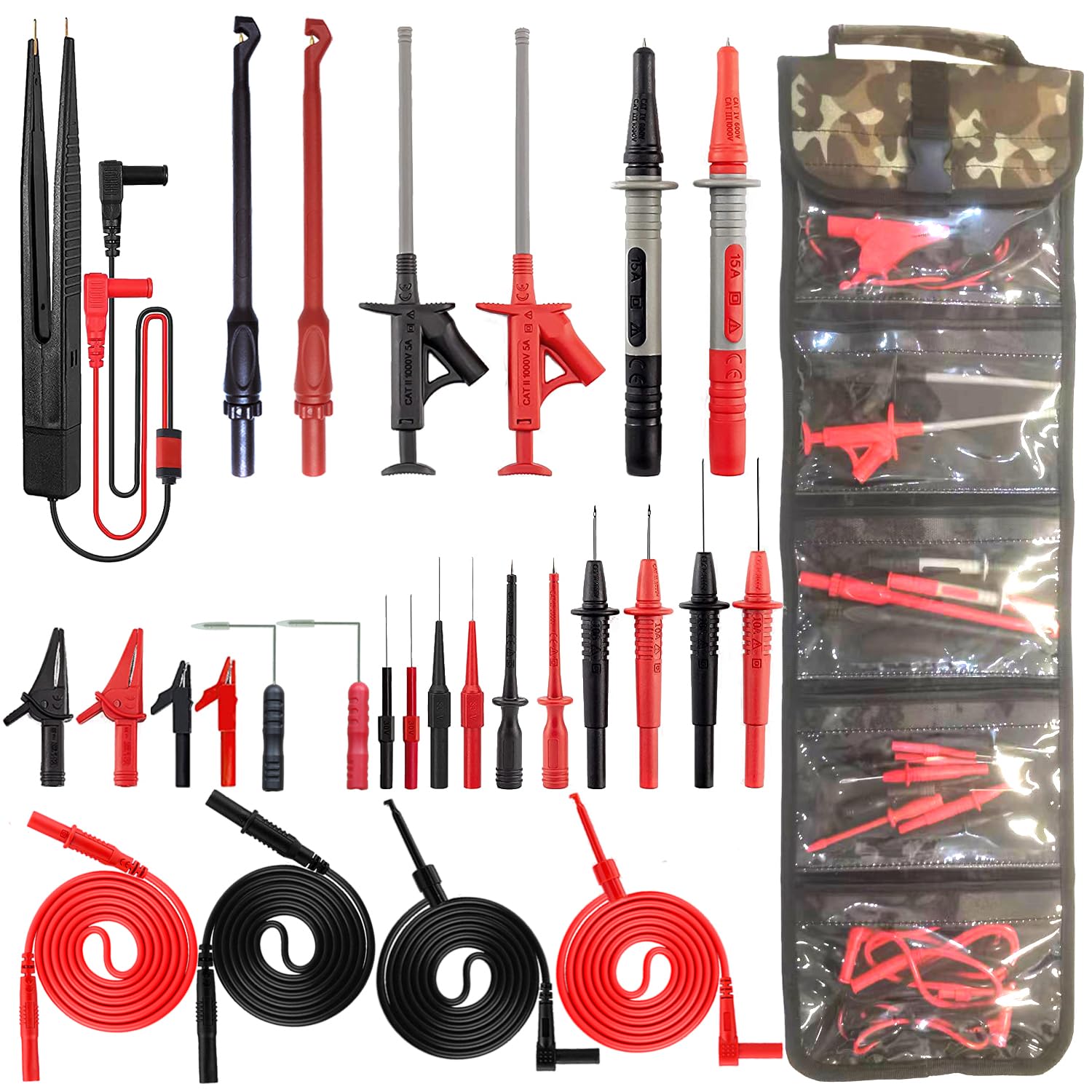 MAKEITPRO 28PCS Multimeter Test Leads Kit with 6 Pockets Roll Up Tool ...