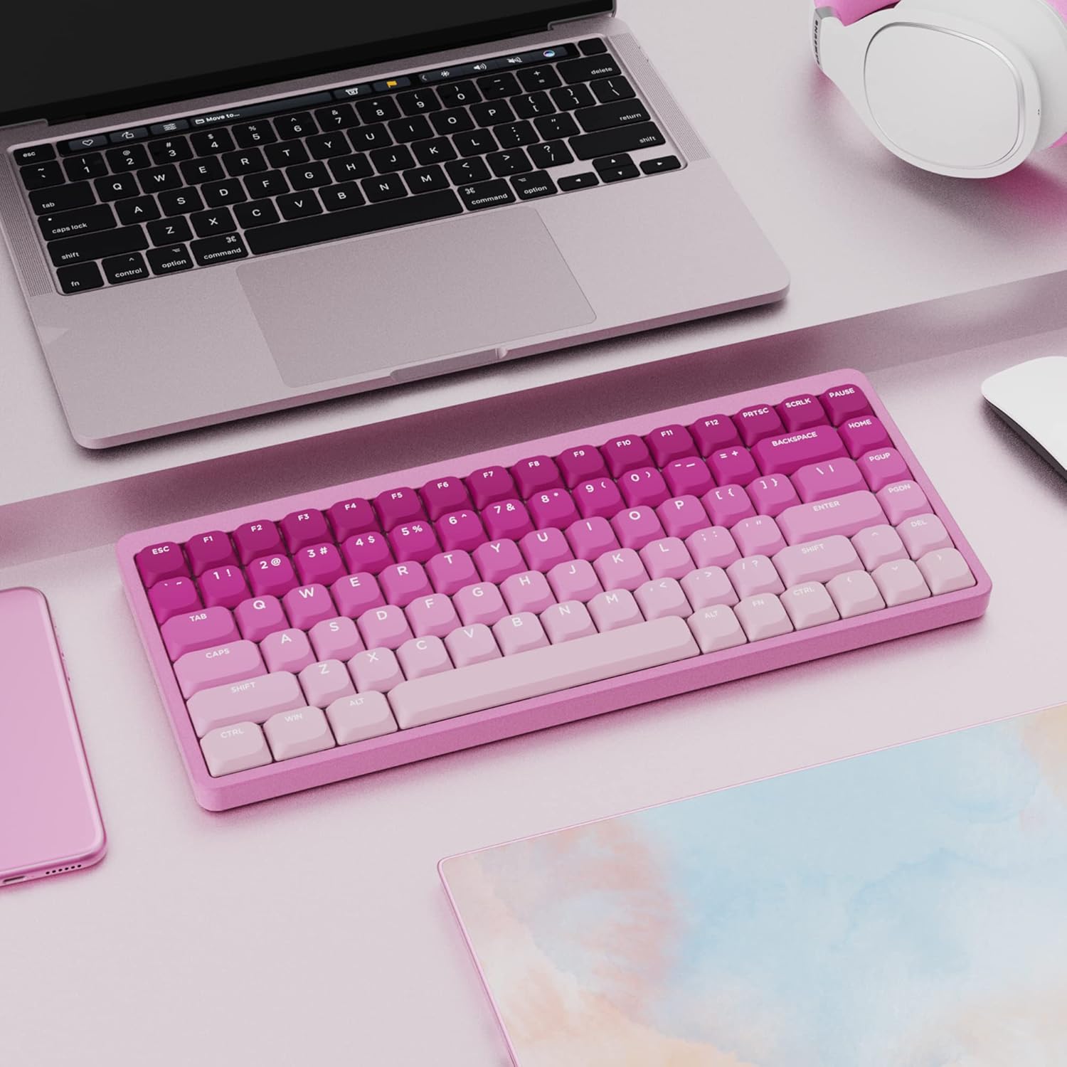 Buy Gradient Pink Keycaps 132 Keys, Slim Low Profile Double Shot Keycap ...