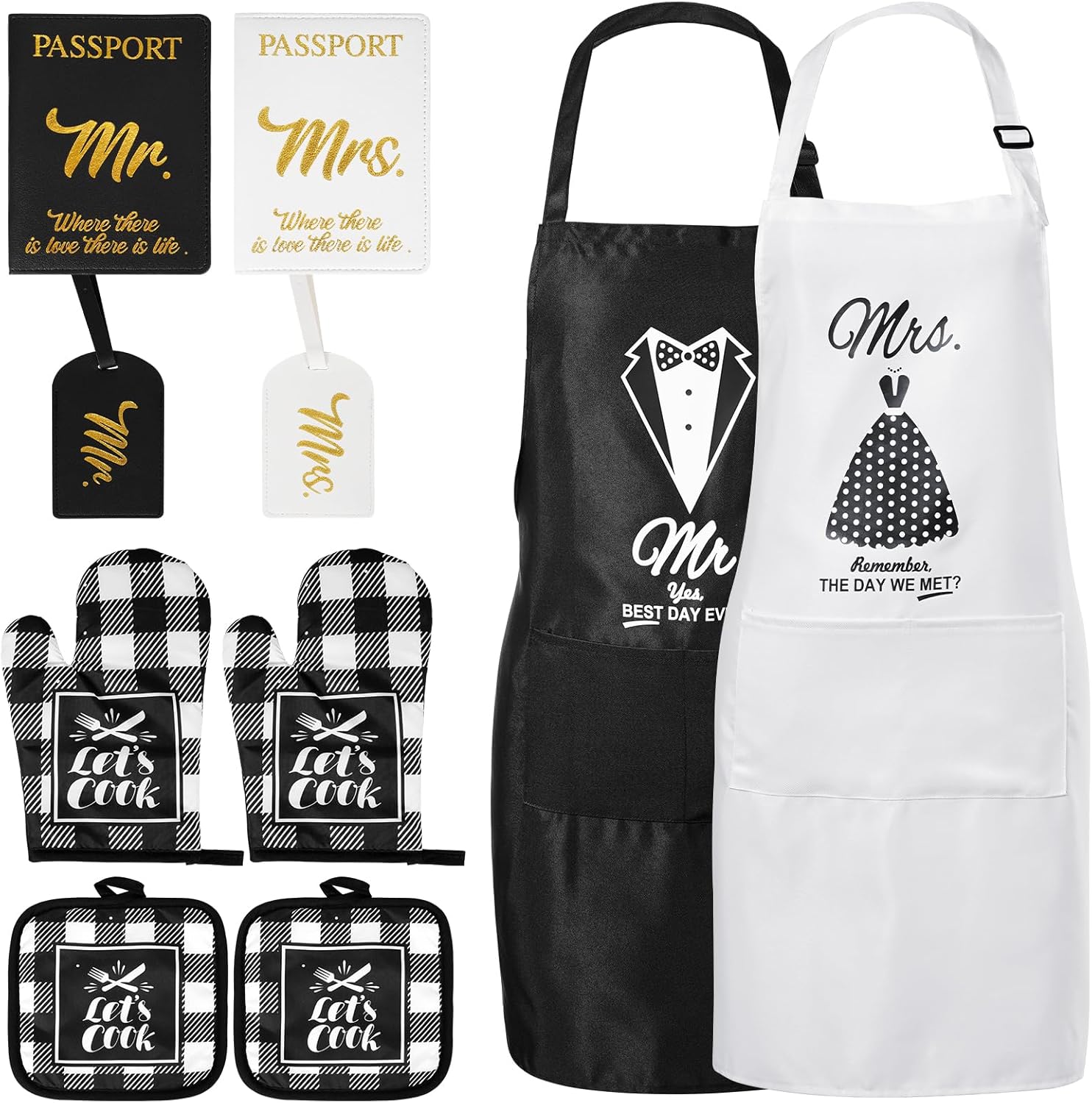 Amazon.com: 11 Pack Kitchen Cooking Apron Set, Mr & Mrs Aprons ...