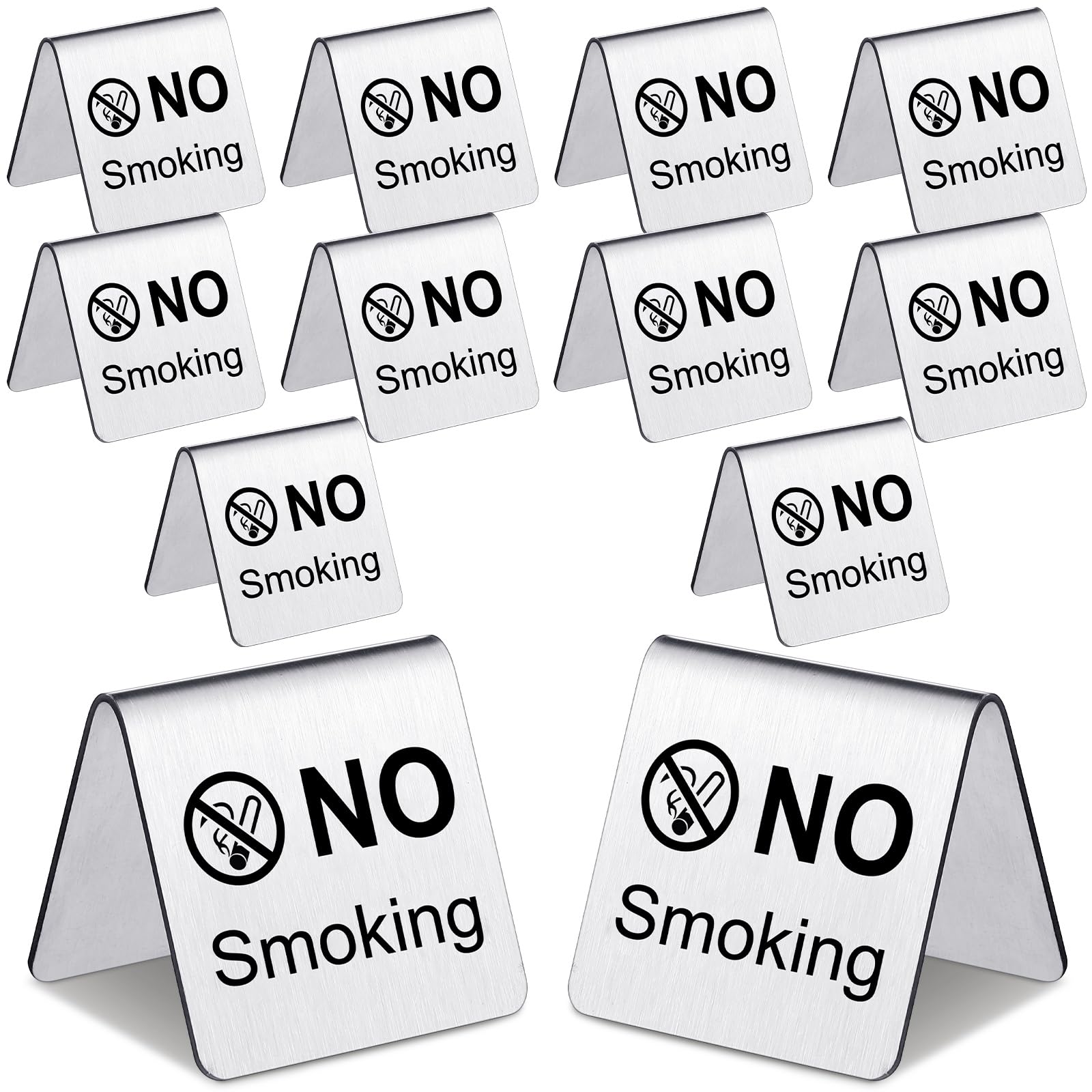 Hicarer 12 Pcs Stainless Steel No Smoking Table Sign Double Side No ...
