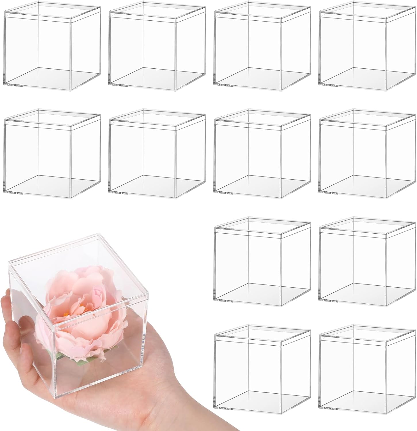 Amazon.com: FdcZeyxior 12 Pcs Clear Acrylic Box with Lid 3 x 3 x 3 Inch ...