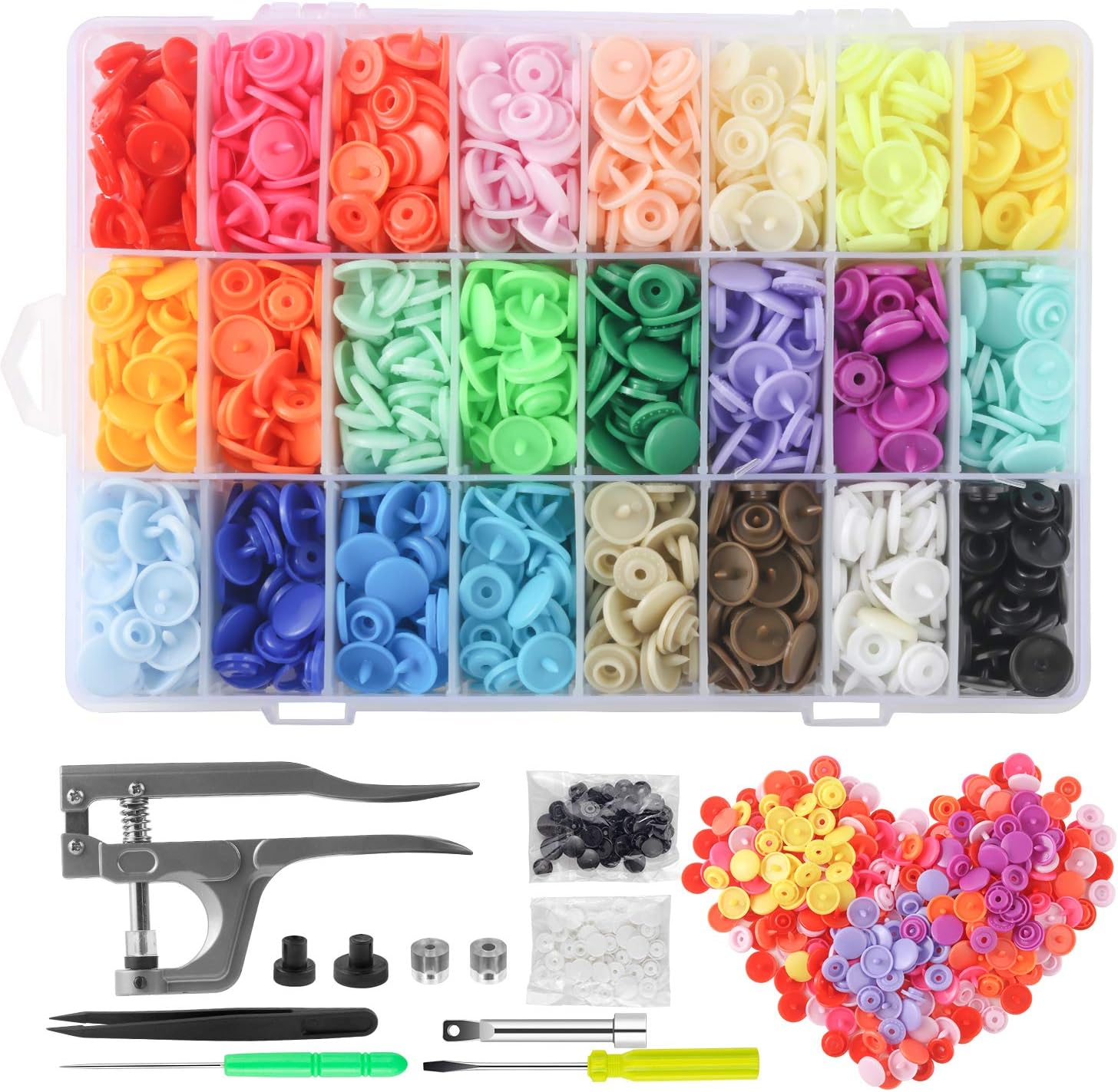 400 Sets Snap Fasteners Kit, MSDADA 24 Colors Poppers Fasteners, T5 ...