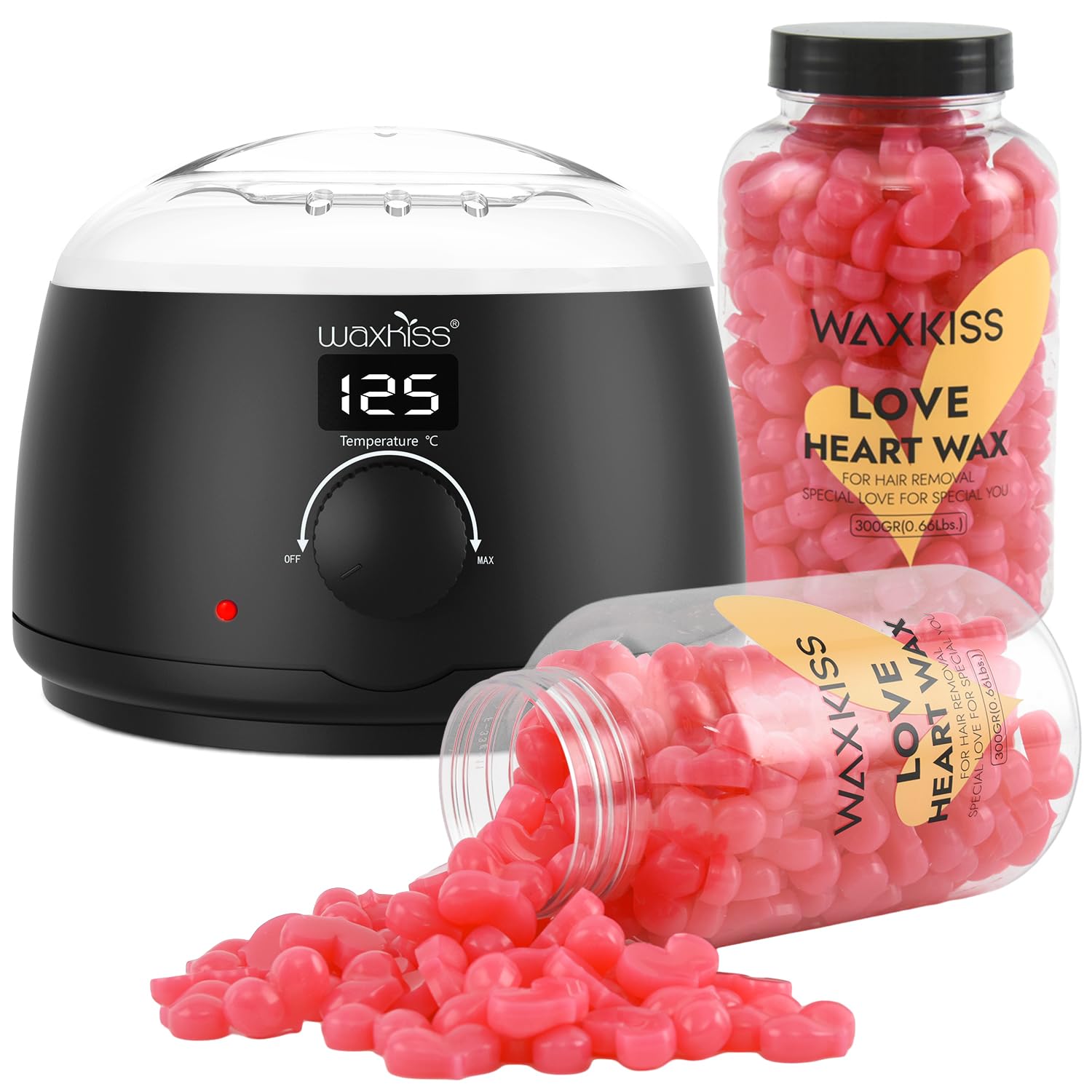 Amazon.com: Waxkiss 14 Oz Wax Warmer and 2 Jars of Heart Waxing Beans ...