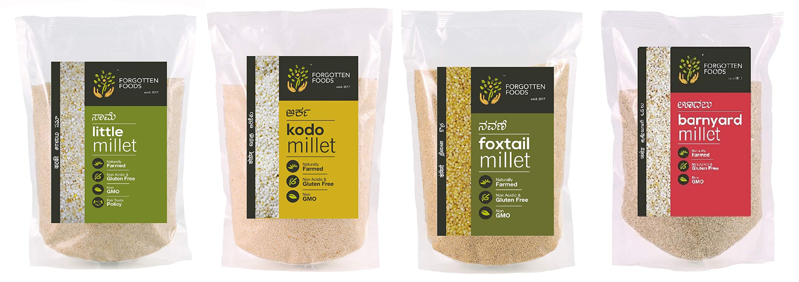 Buy FORGOTTEN FOODS - Natural Grains Combo Pack of 4 - Foxtail 900g ...
