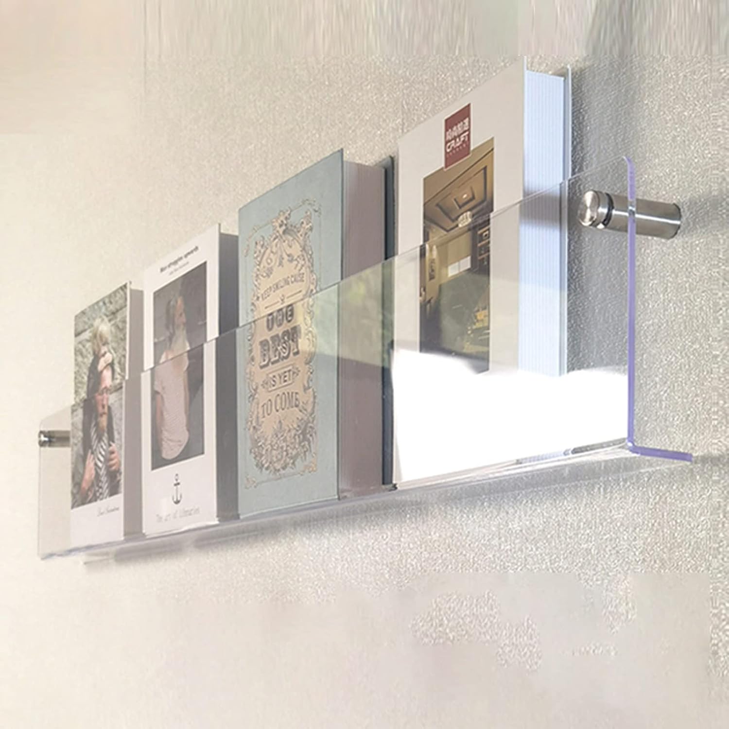 Book Shelves, Modern Acrylic Magazine Rack Wall - Orange Clear Blue ...