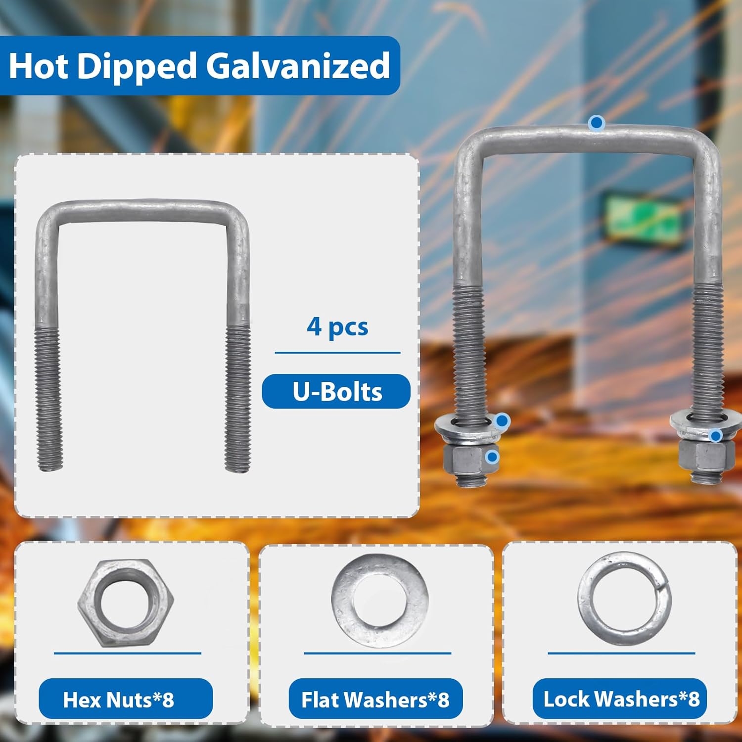 4 juegos de pernos en U, pernos en U cuadrados de acero inoxidable 304 ...