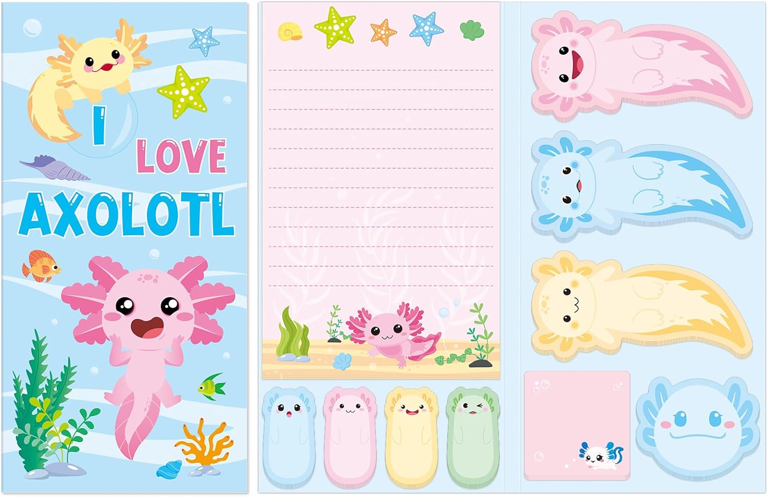 Amazon.com : Axolotl Sticky Notes Set - Cute Animal Mexican Walking ...