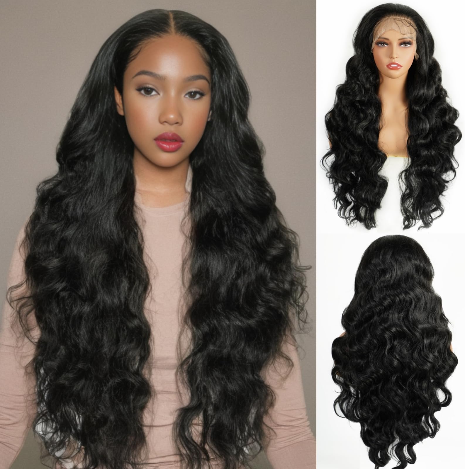 Amazon.com : MISS FANCY 32 Inch Black Lace Front Wigs For Women 13X6 HD ...
