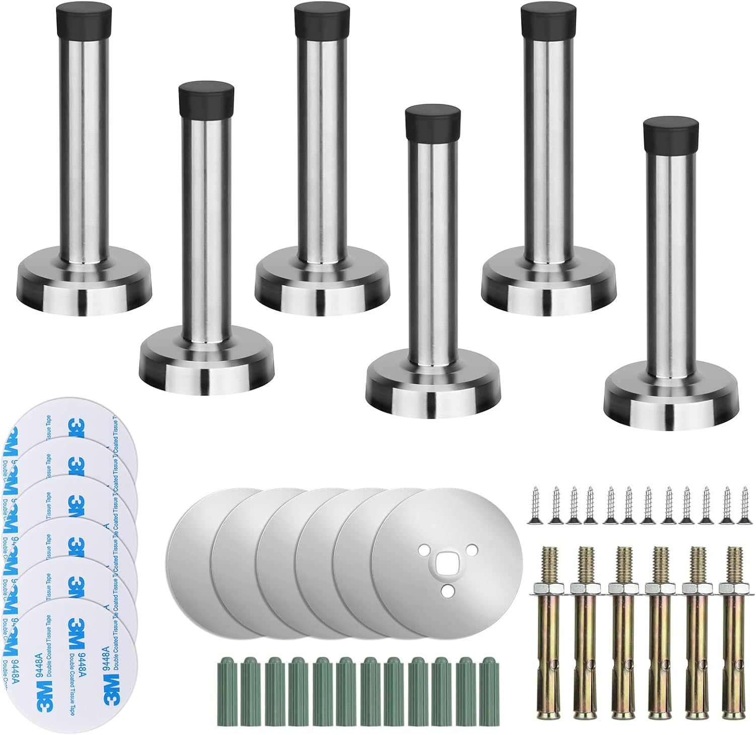 YUNYODA 6PCS Door Stop, Wall Mounted Chrome Spring Door Stop Sprung ...