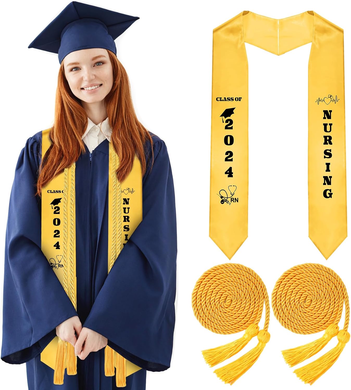 Amazon.com: 3 Pcs Nurse Graduation RN Stole Nursing Graduate Sash and 2 ...