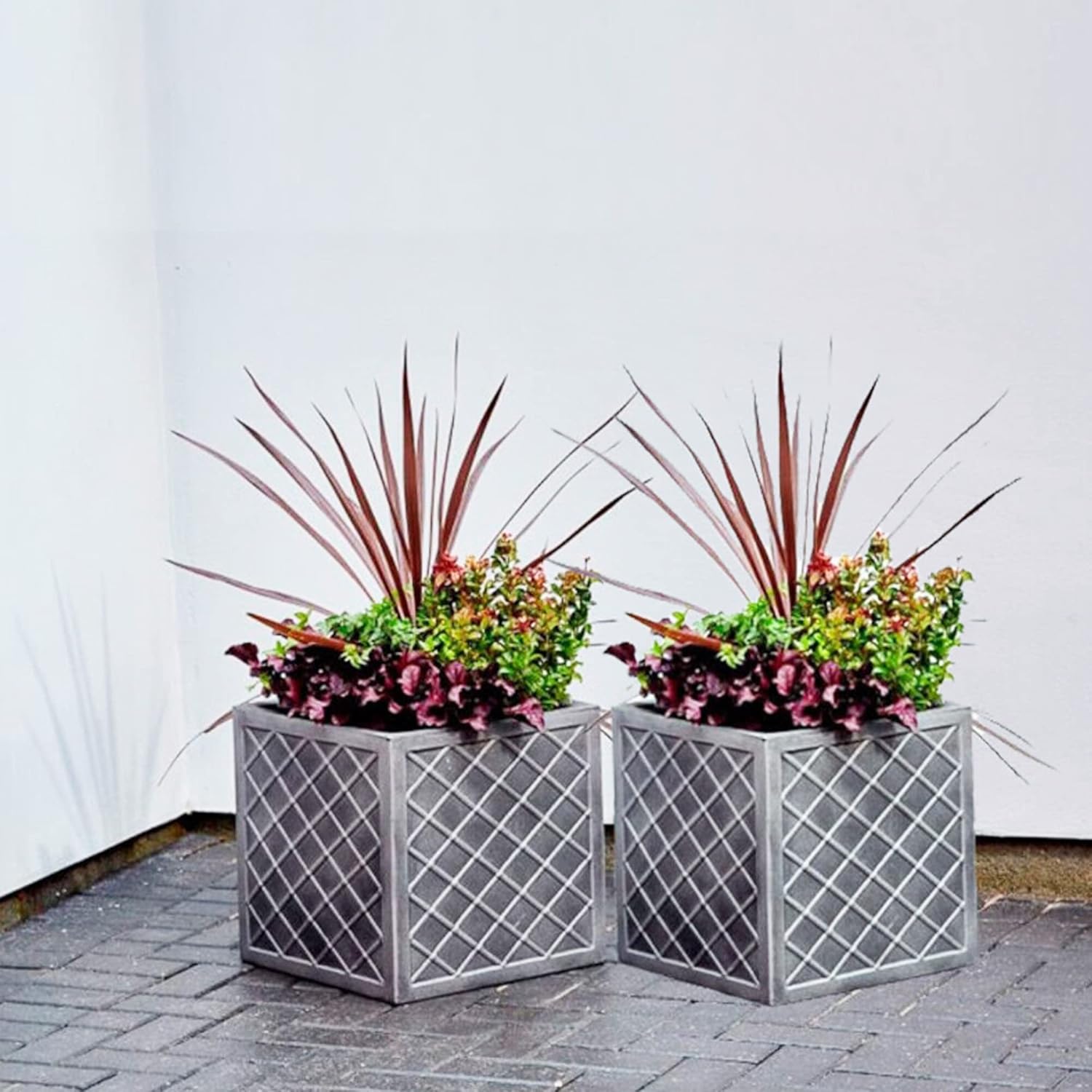 Pluto Packaging Trough Square Patio Planters Pewter Grey Large Garden ...