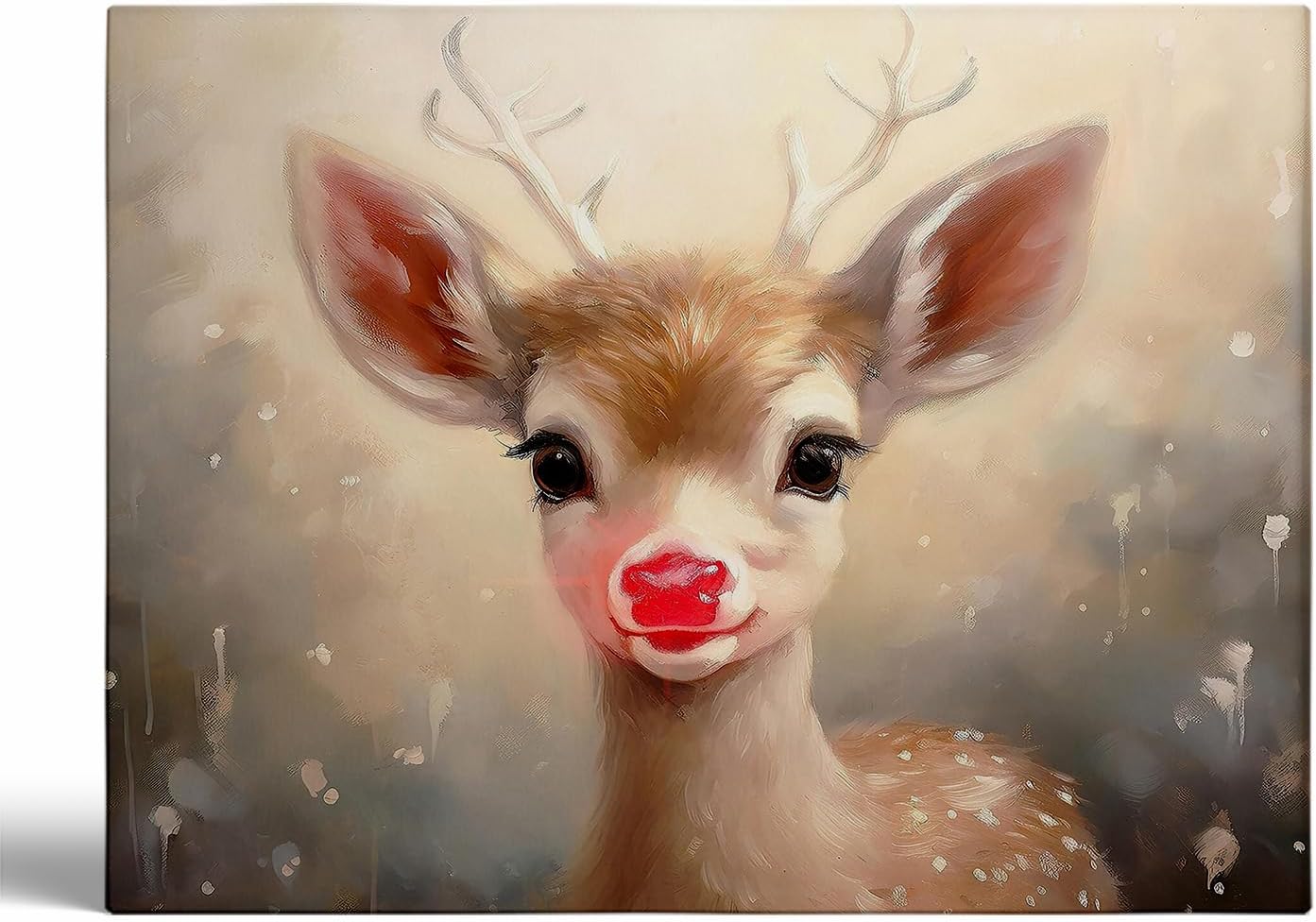 Amazon.com: Reindeer Oil Painting Art Print,Neutral Reindeer Wall Art ...