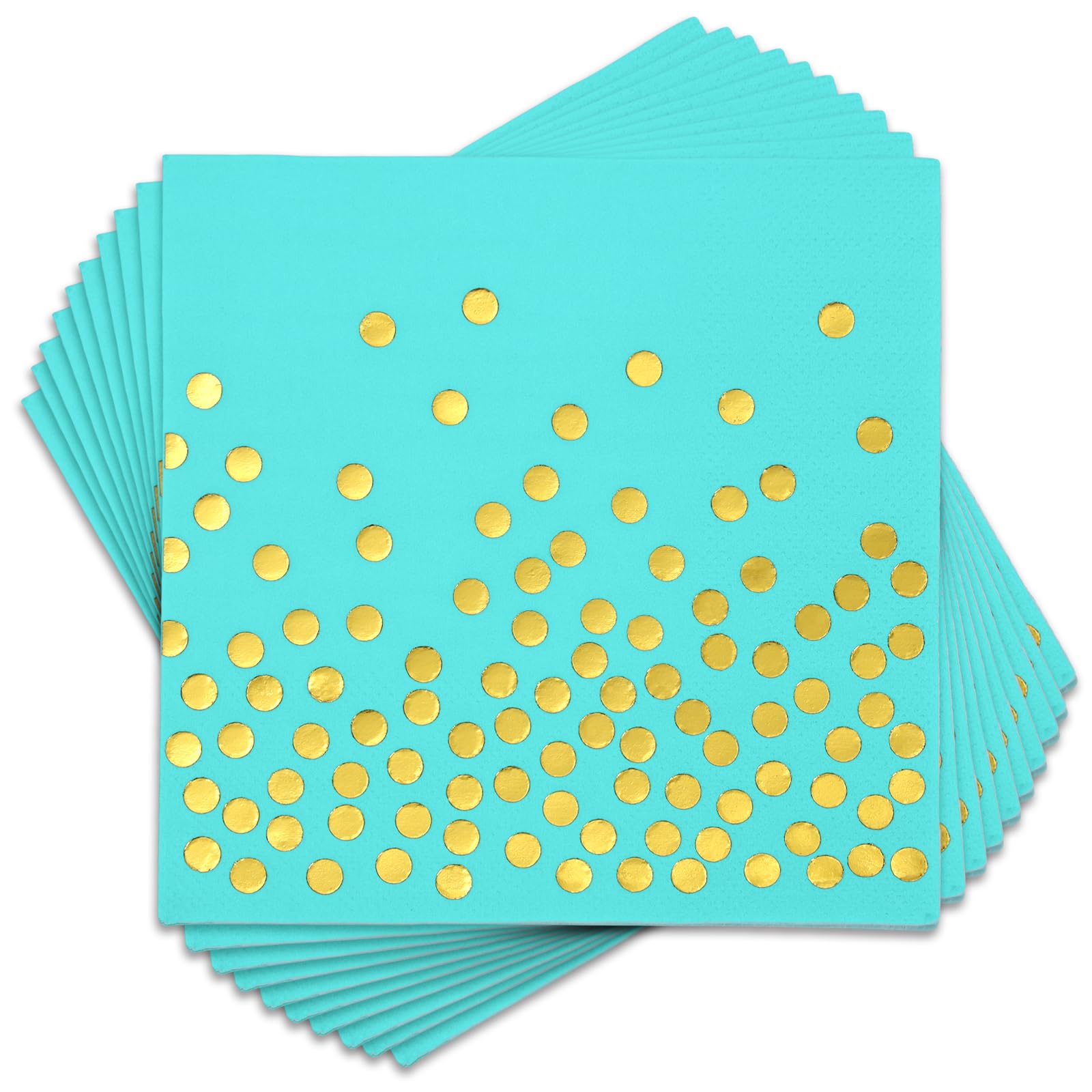 Amazon.com: 100 Pcs Teal Cocktail Napkins - 3- Ply Teal and Gold Paper ...