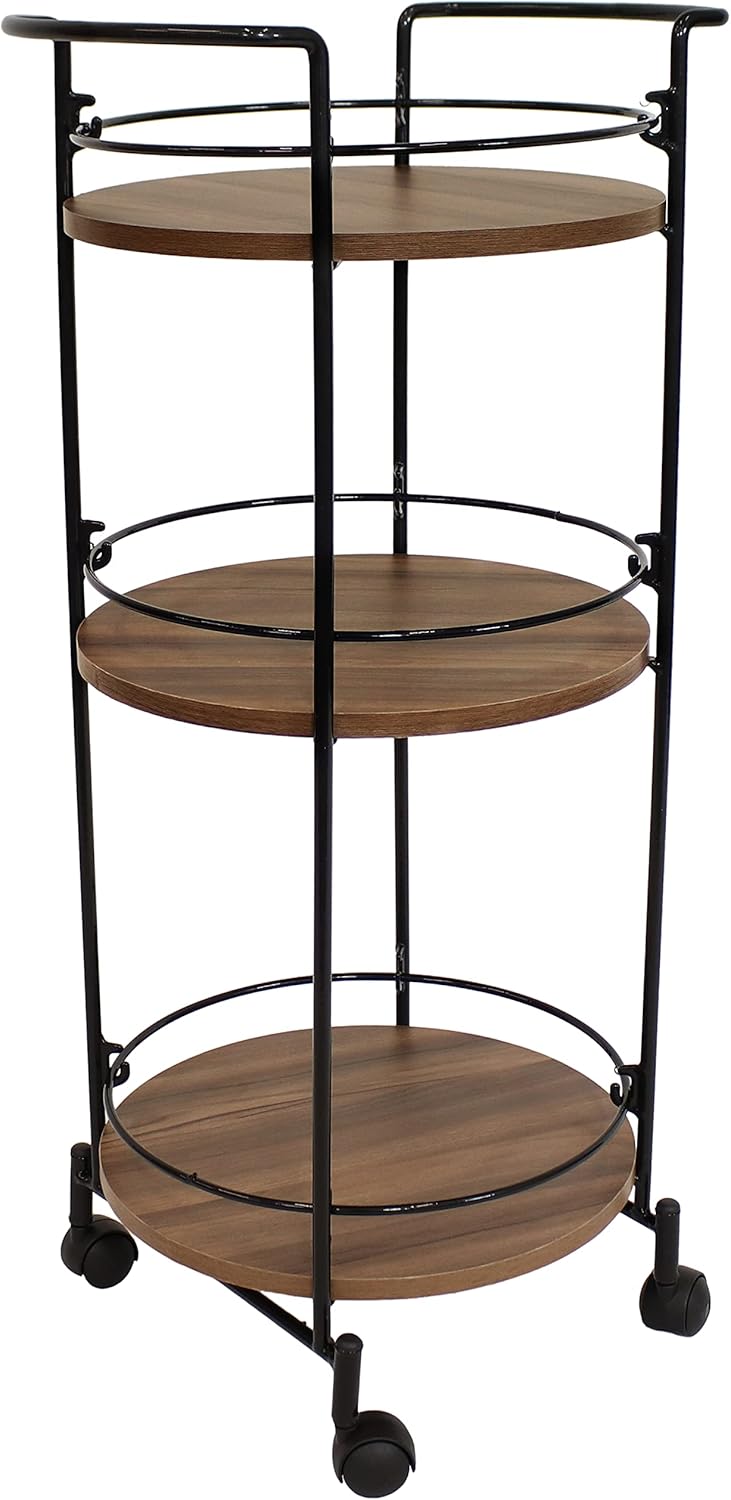 Amazon.com: Sunnydaze 34.5-Inch H Round Indoor Steel 3-Tier Bar Cart ...