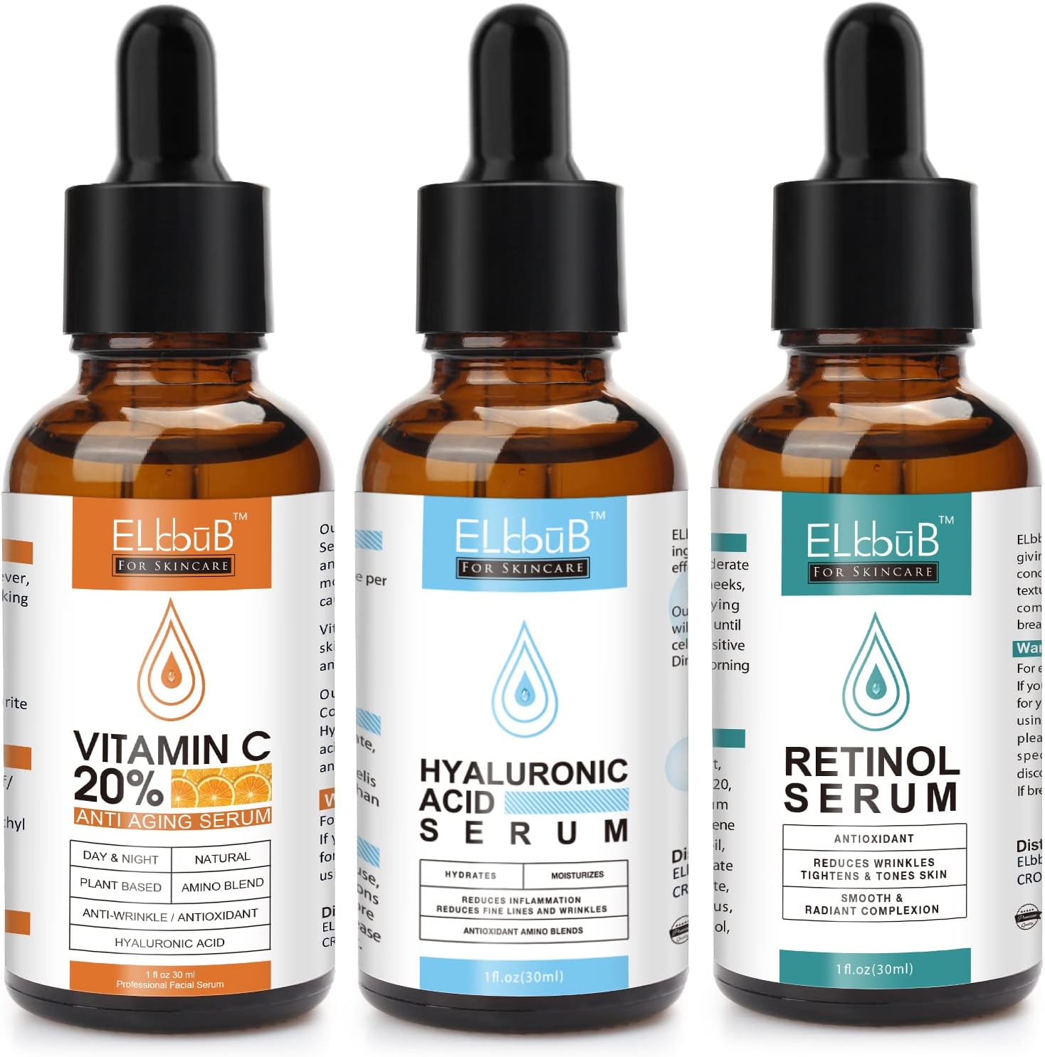 Amazon.com: Wumal 3 Pack Face Serum Set - Vitamin C Serum, Retinol ...