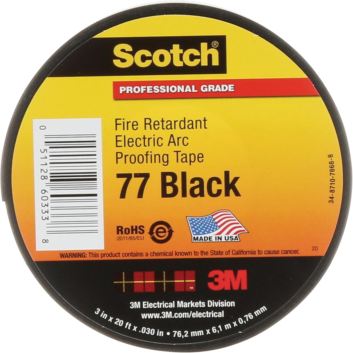 Scotch Fire-Retardant Electric Arc Proofing Tape 77, 1-1/2 in x 20 ft ...