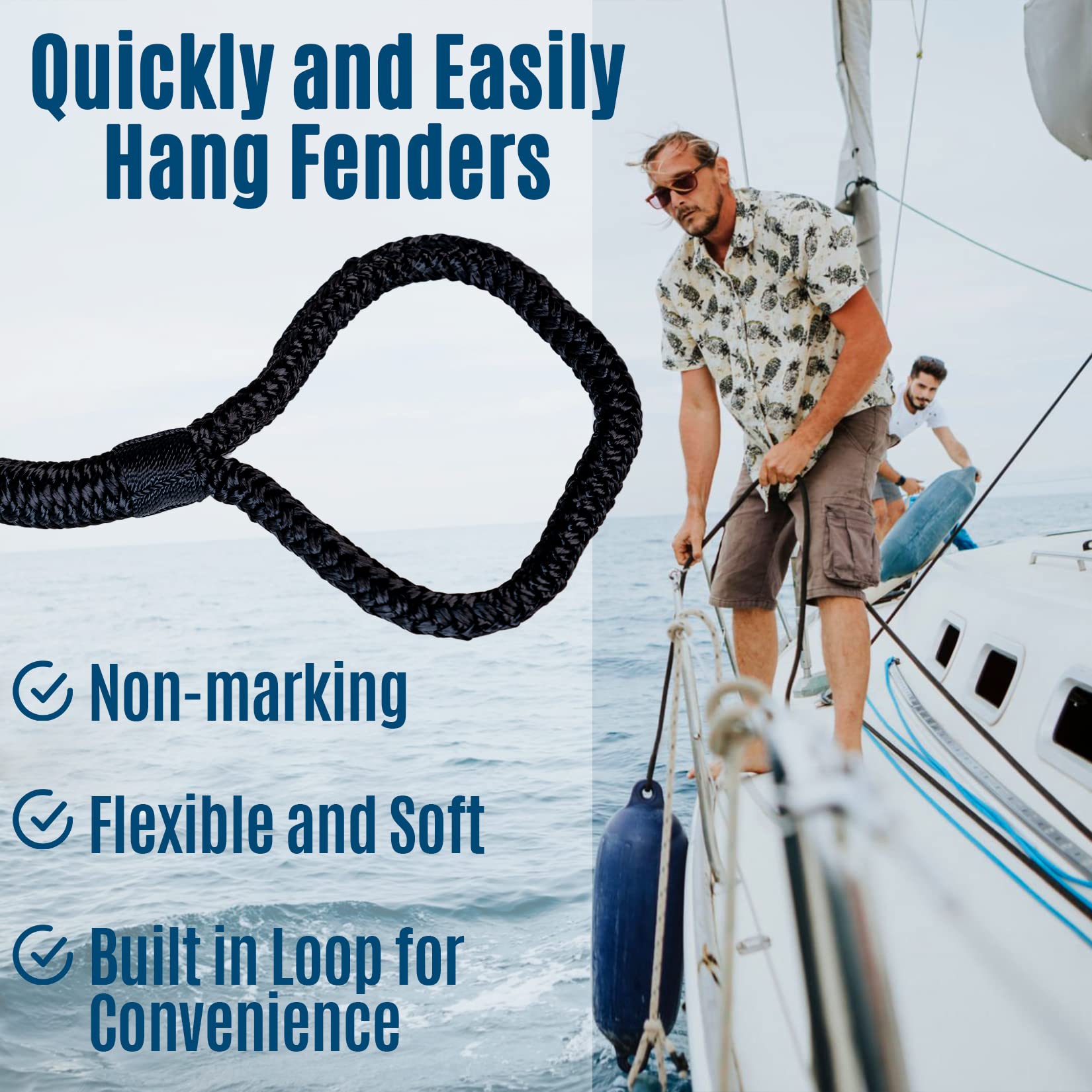 Snapklik.com : WindRider Boat Fender Lines 4 Pack Of 3/8in 6ft Black ...