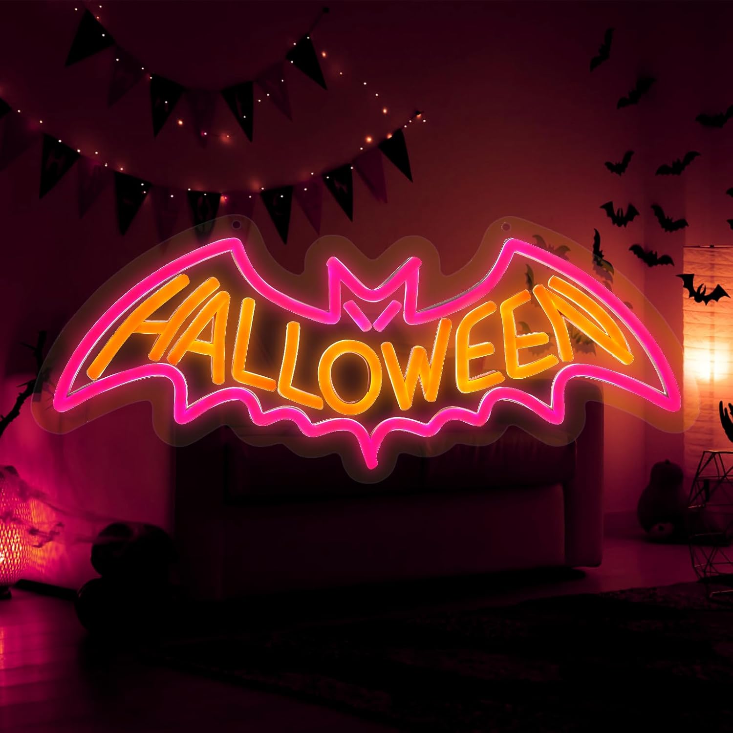 MODECRUSH Halloween Bat Neon Sign Led Light with USB or Battery Powered ...