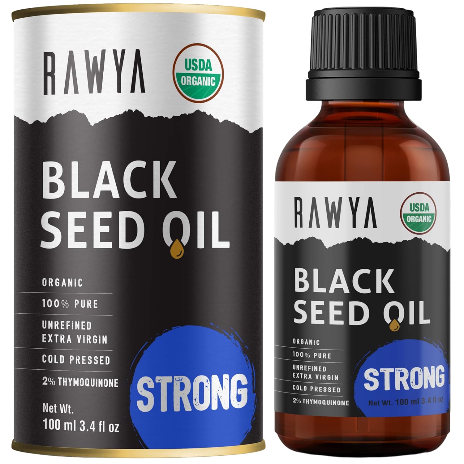 Amazon.com: RAWYA Black Seed Oil, Organic, 3.4 Fl Oz, Extra Strong Taste, High TQ, Cold Pressed ...