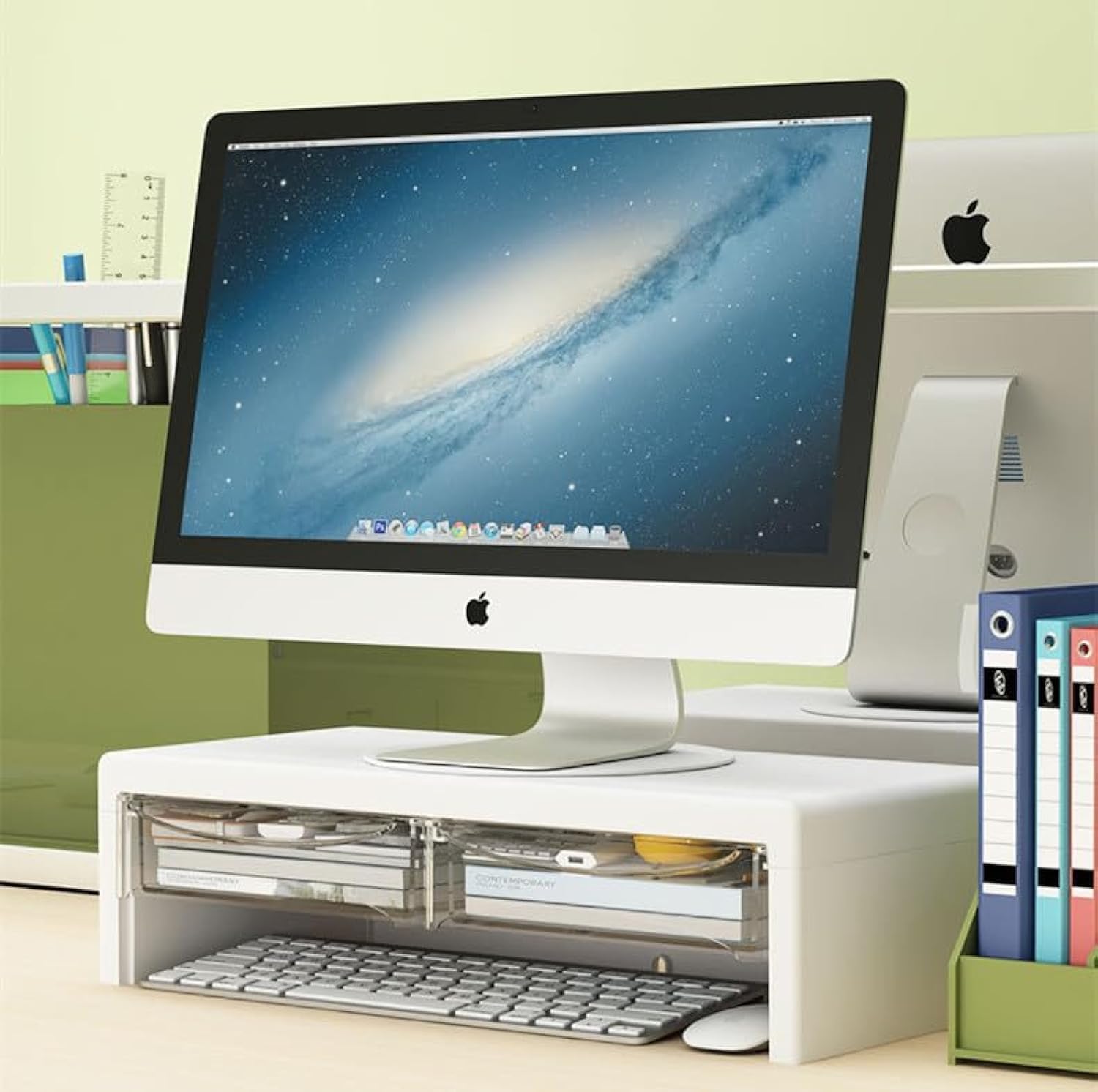 XICEN White Monitor Stand Riser with Drawer, Desktop Organizer, Laptop ...