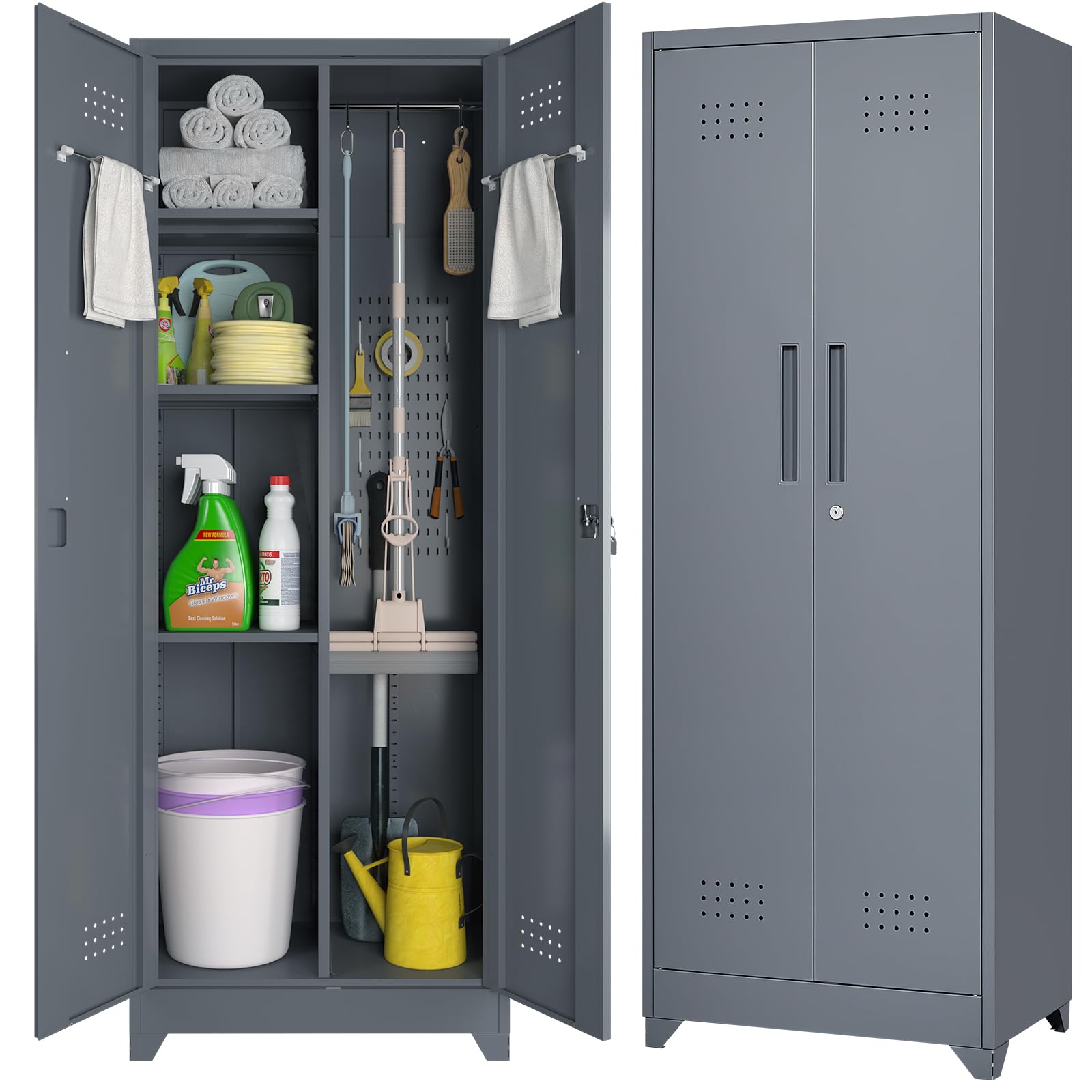 Amazon.com: IRONFFICE 65" H Broom Closet Storage Cabinet,Metal Storage ...