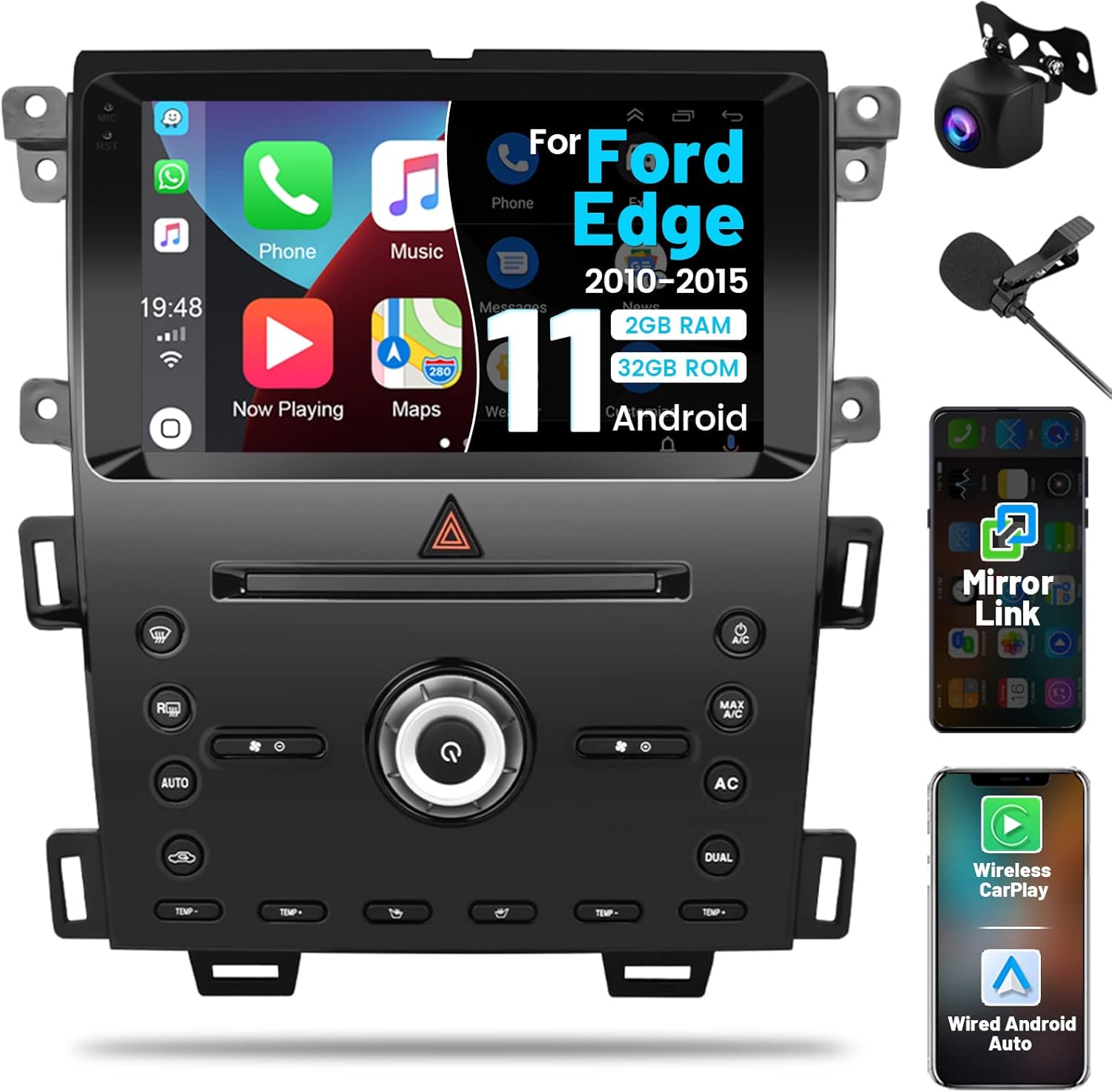 Amazon.com: Para 2010-2015 Ford Edge Radio, Roinvou 2+32G Android 11 ...