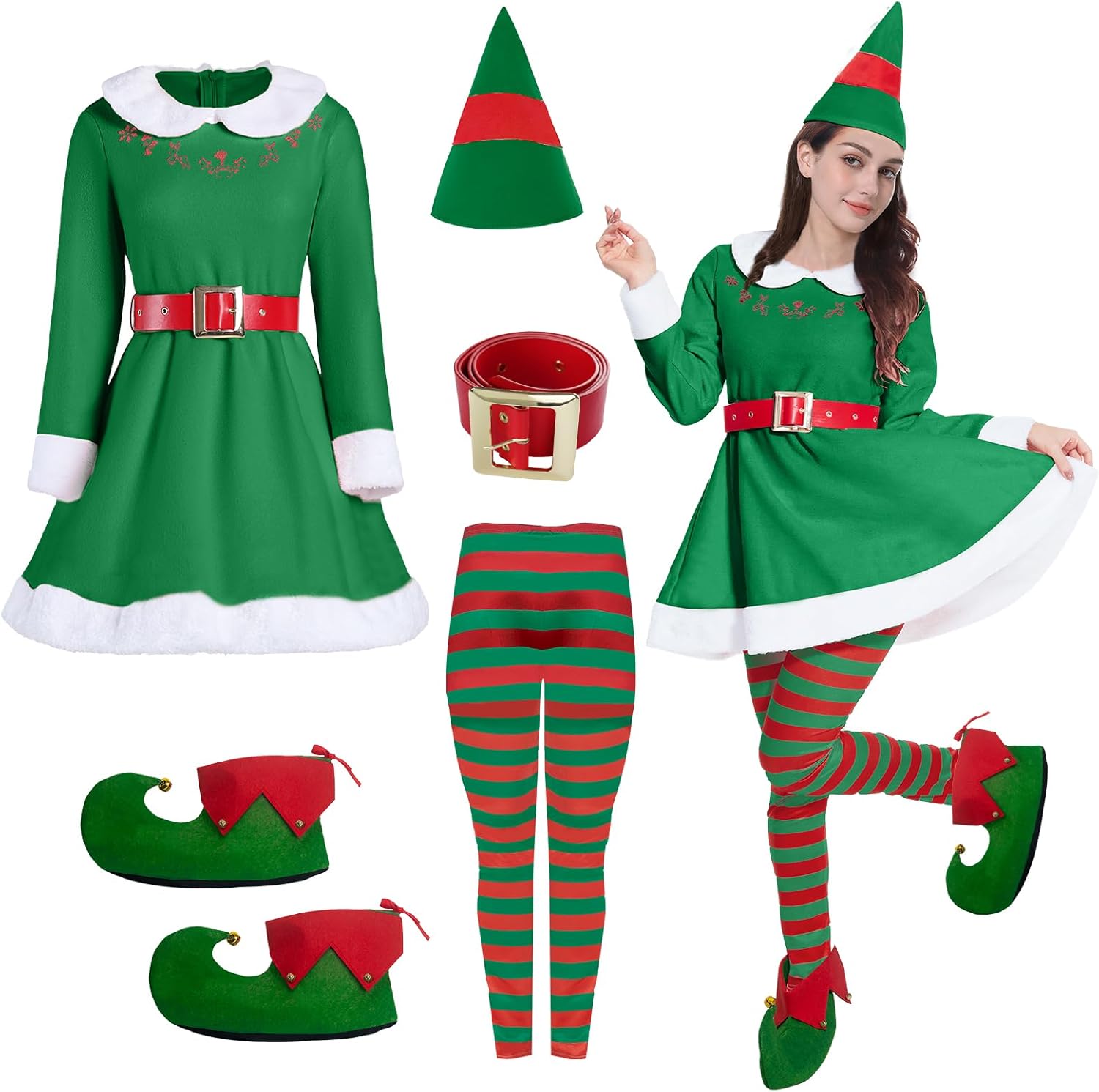 Amazon.com: Gumyawl Elf Costume for Women Budby the christmas Dress ...