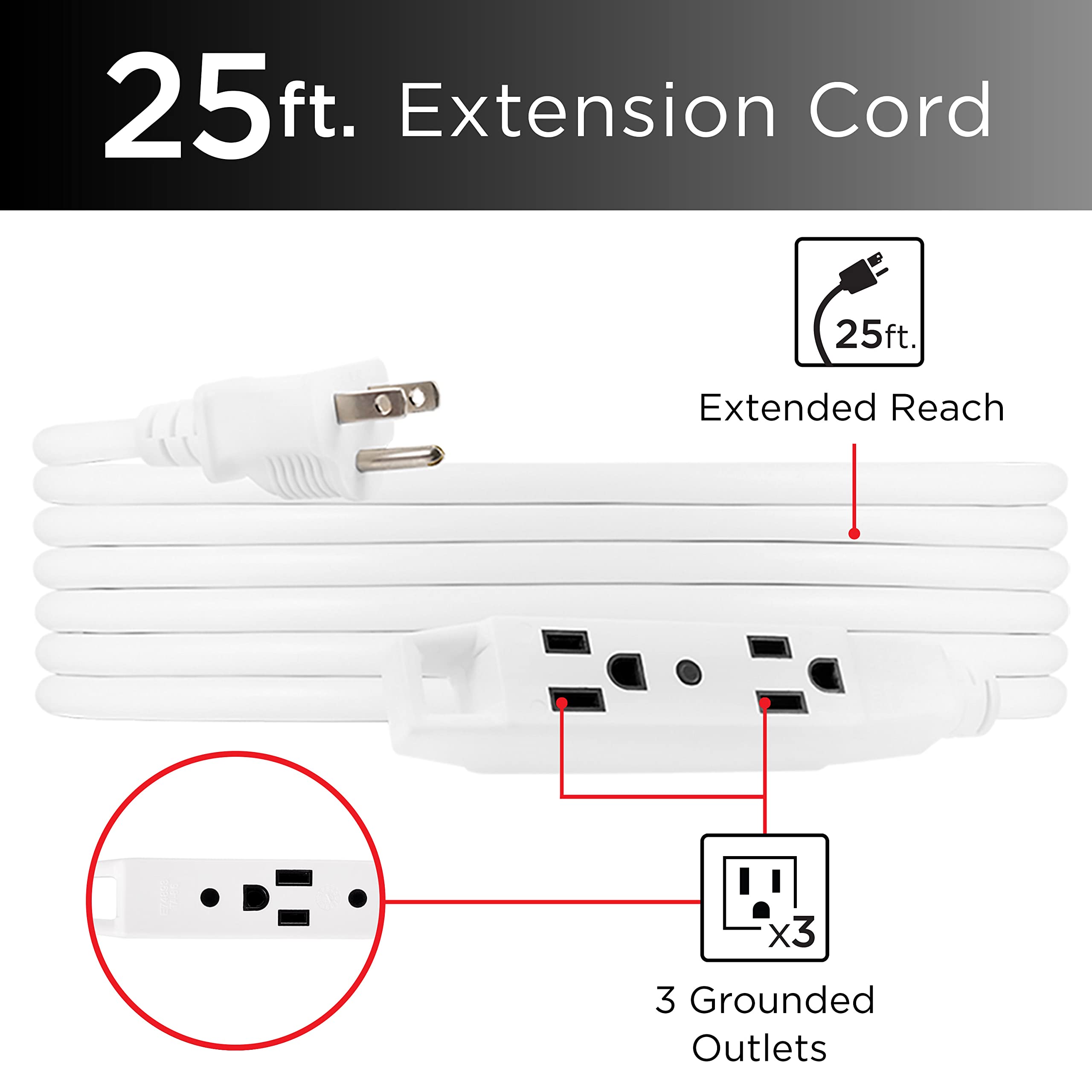 25 White Extension Cords Grounded Amazon.com: TPLTECH Indoor Outdoor