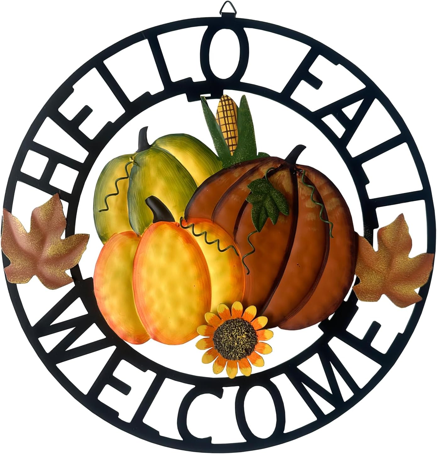 Amazon.com: Metal Hanging Pumpkin Hello Fall Welcome Wreath Autumn Fall ...