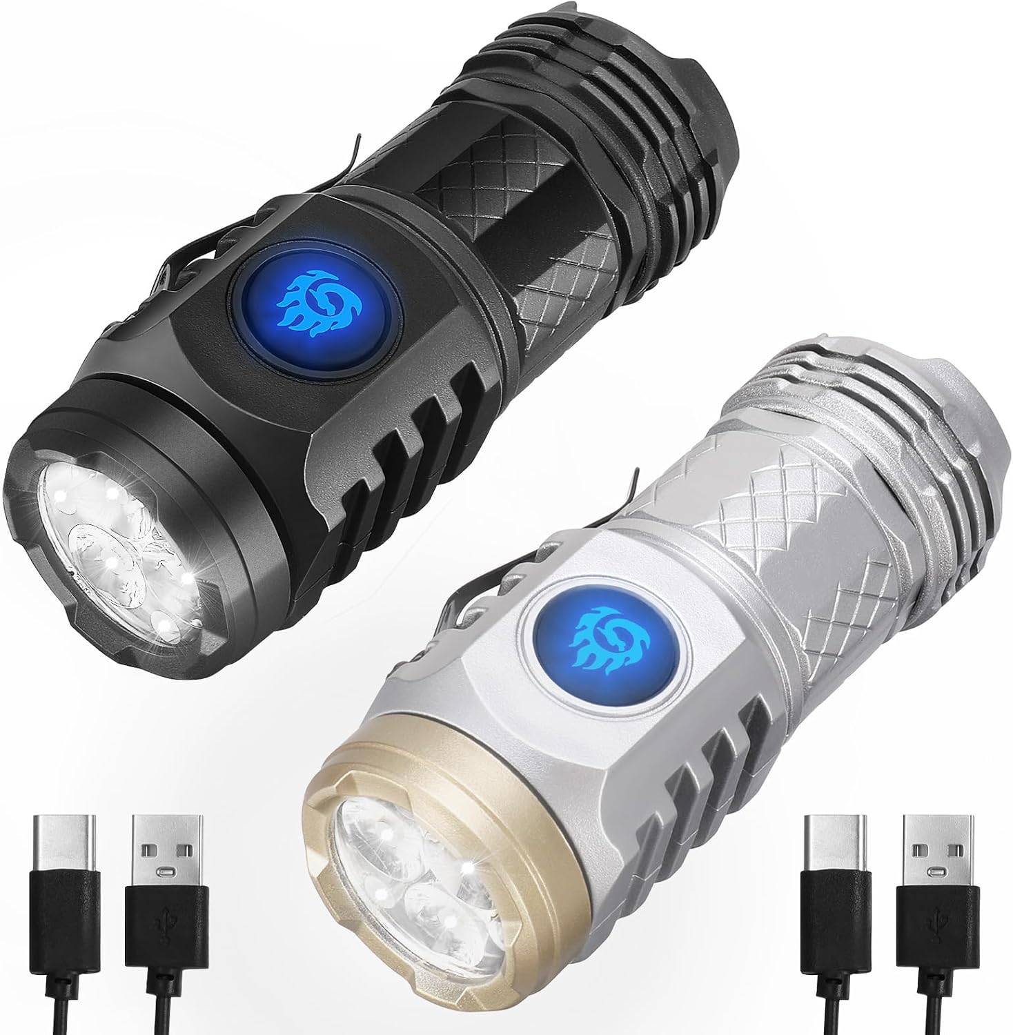 Zuimei 2Pcs Mini Torch Rechargeable Super Bright, 5 Lighting Modes ...