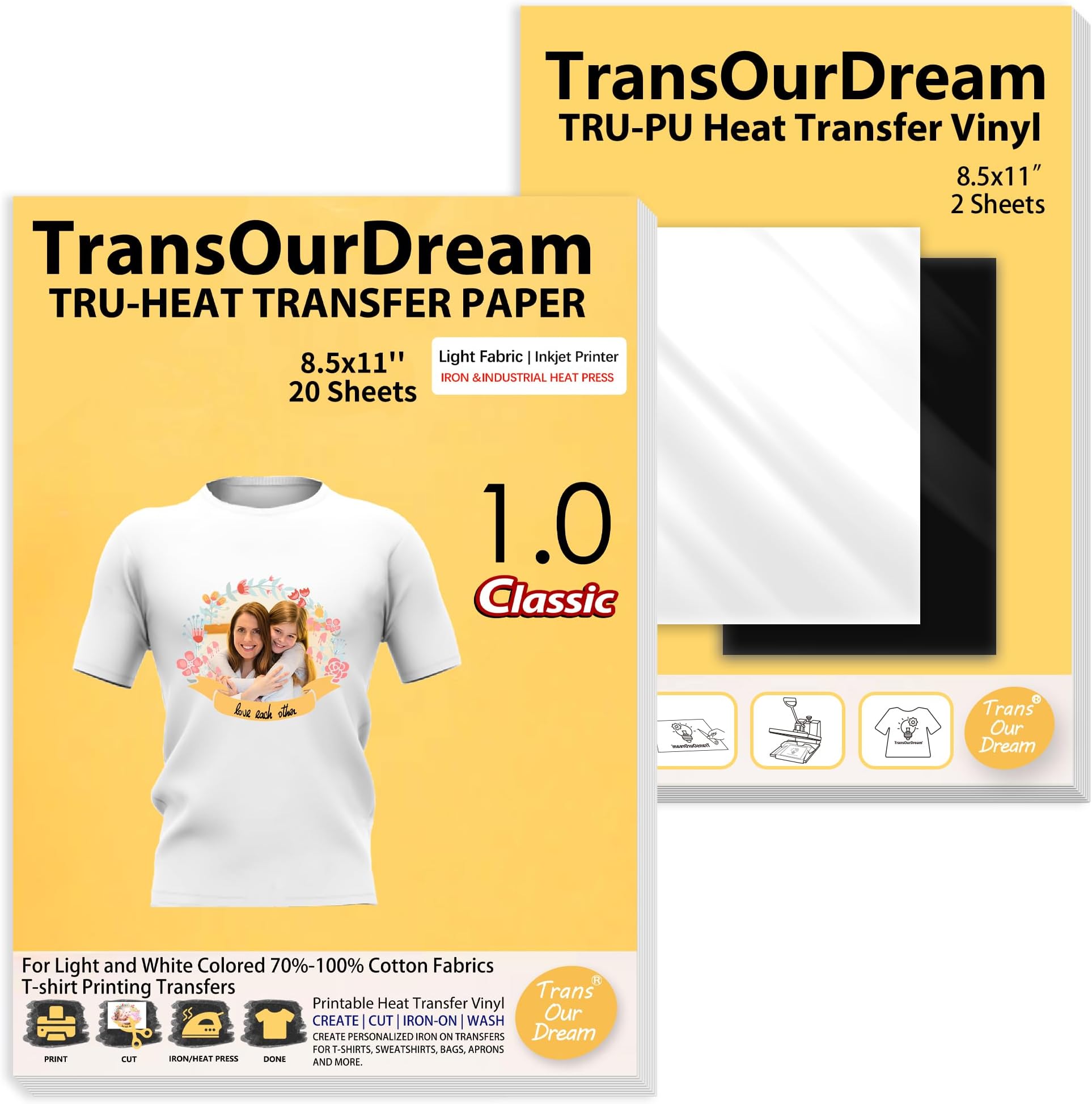 Amazon.com: TransOurDream Tru-Heat Iron on Transfer Paper for Light ...
