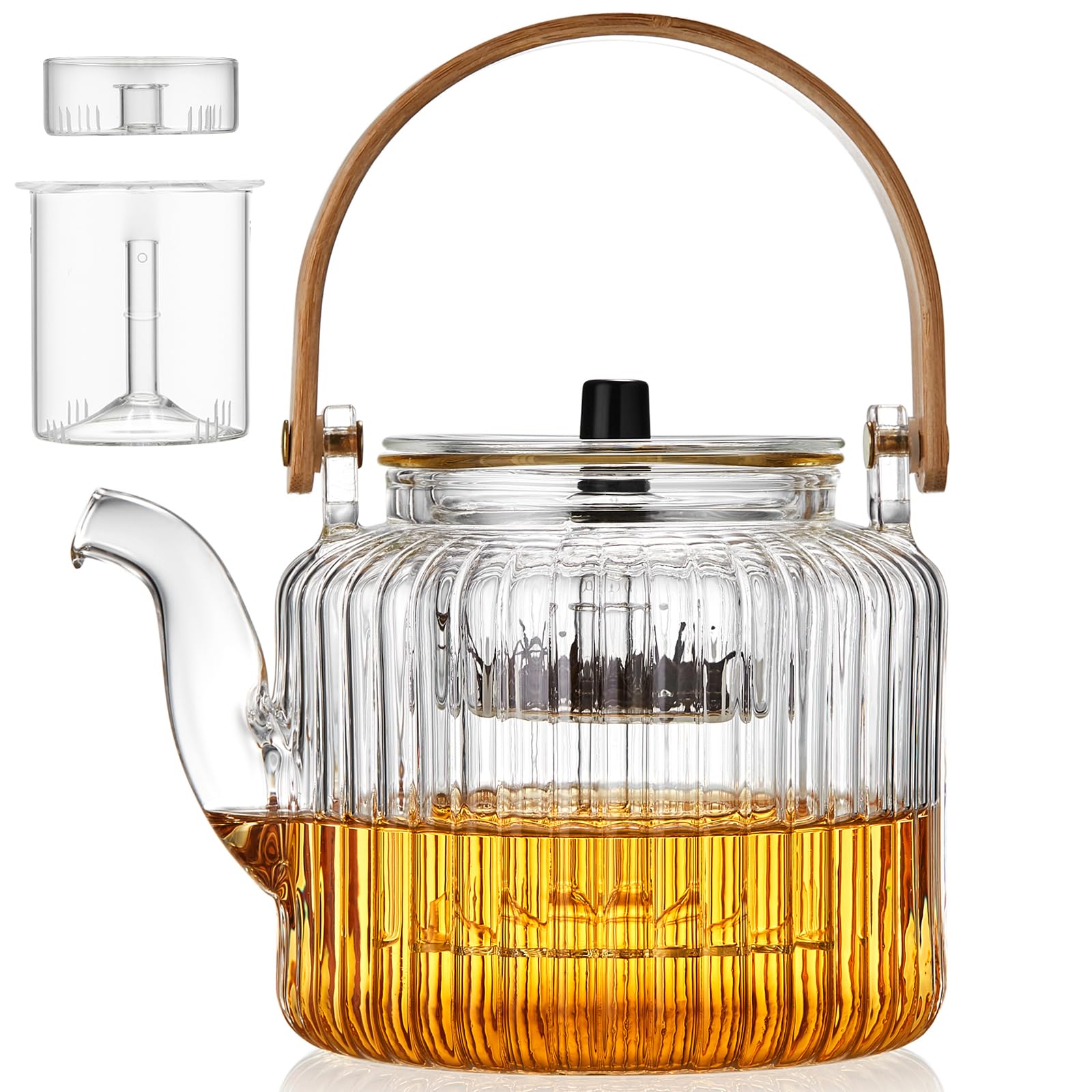 Amazon.com | Glass Teapot with 2 Infusers 1100ml/37.2 fl oz, Heat ...