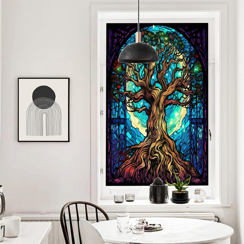 Stained Glass Window Film Halloween Gothic Crow & Berry Stained Glass ...