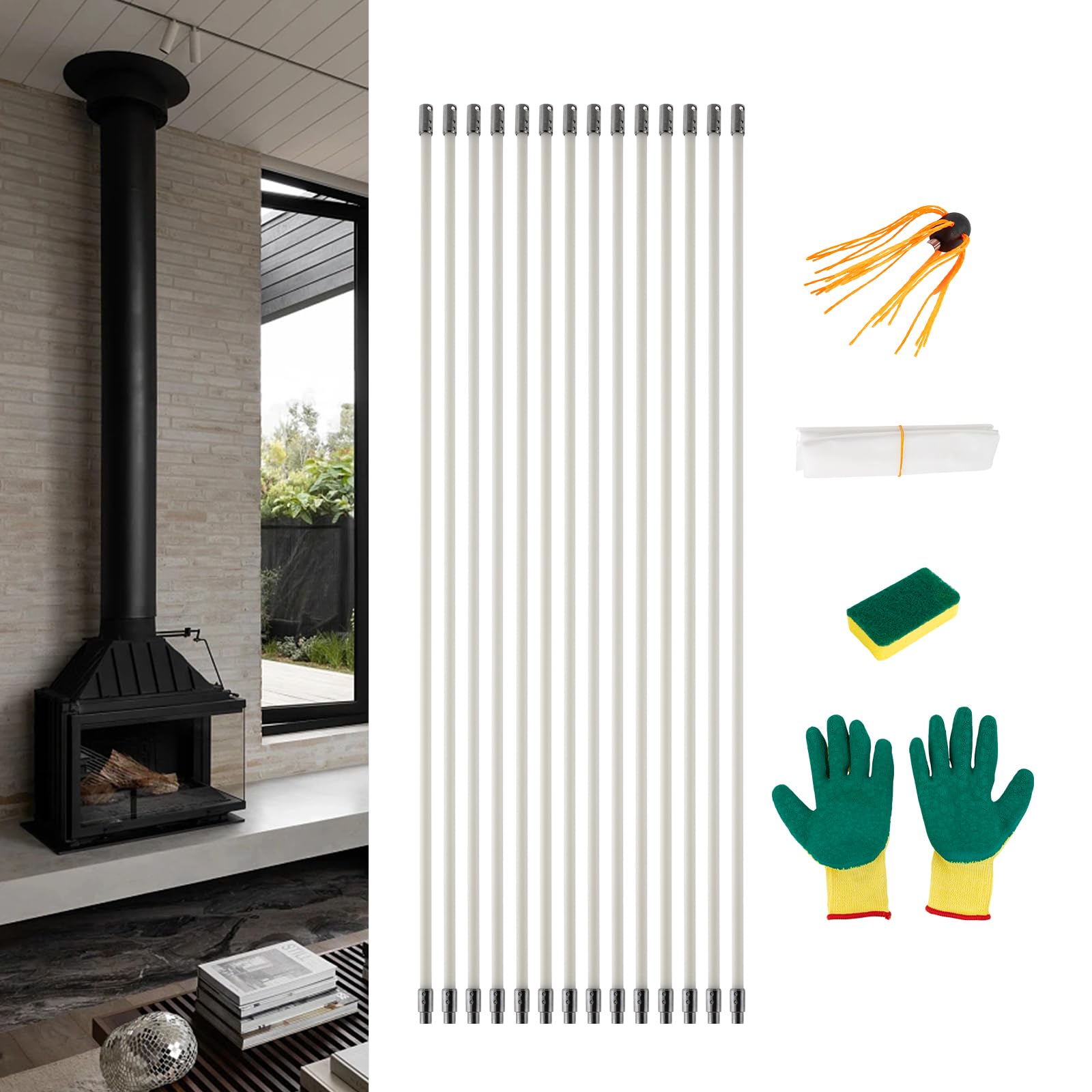 Amazon.com: 46 Feet Chimney Sweep Kit Rotary Chimney Cleaner Air Duct ...