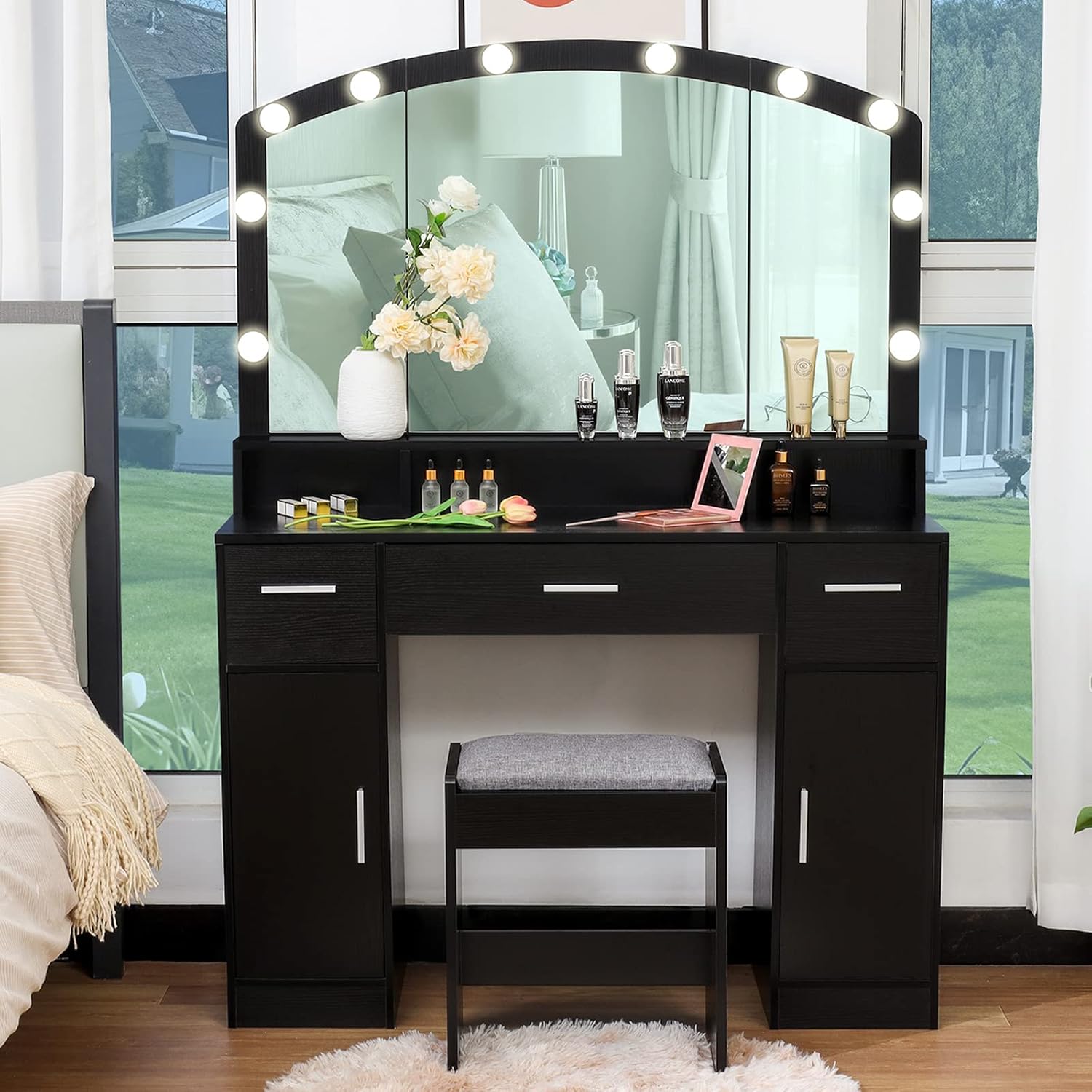 Amazon.com: usikey Large Vanity Set with Large Lighted Mirror, Modern ...