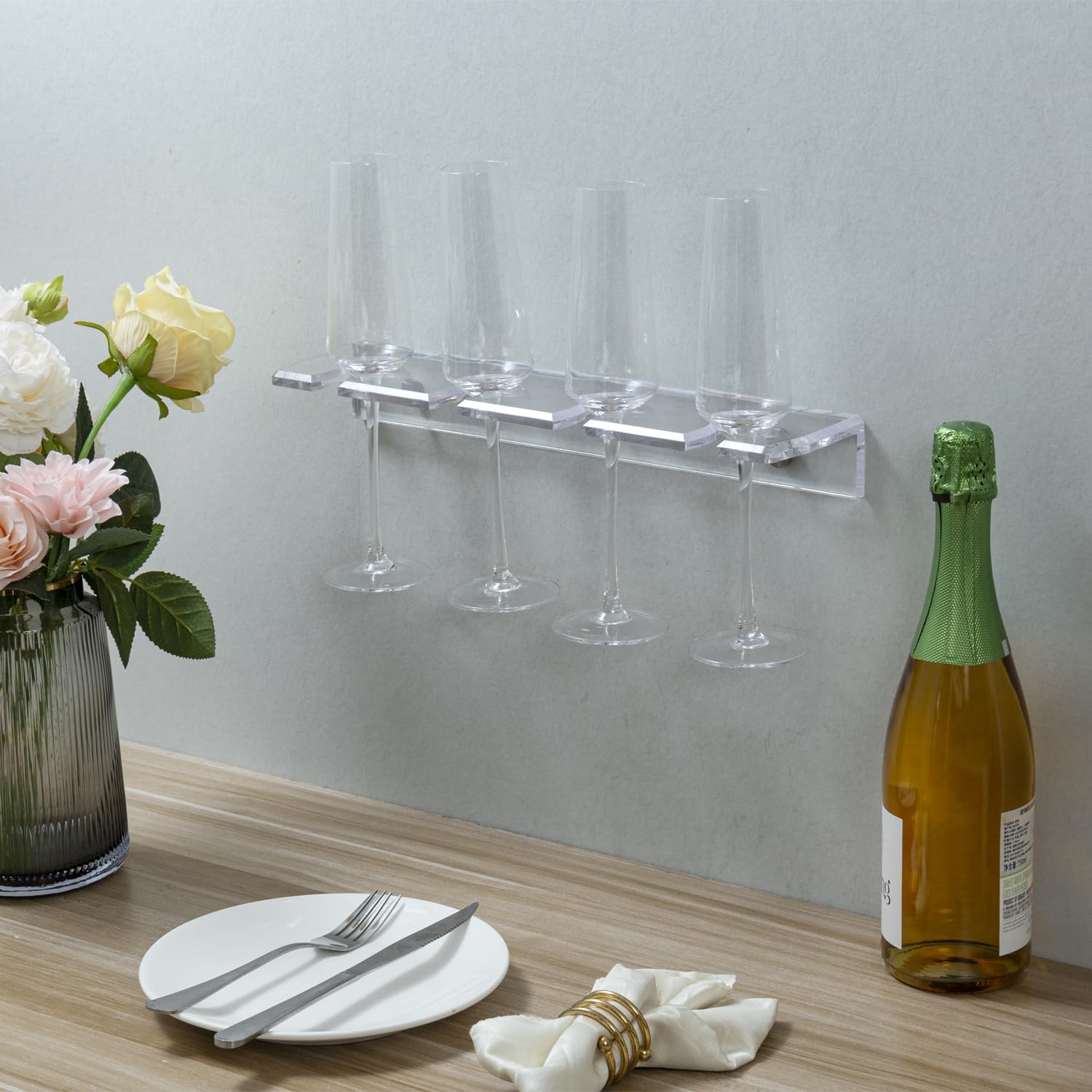 Amazon.com: MyGift Clear Acrylic Wine Glass Holder Wall Mounted ...