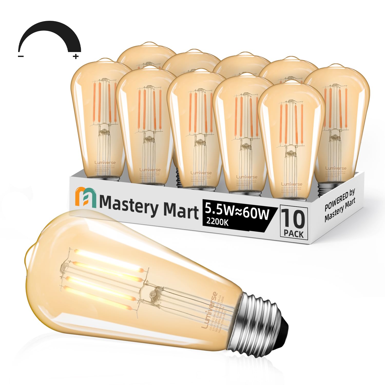 Mastery Mart Vintage LED Light Bulb 2200K Warm White, Dimmable, 5.5W ...