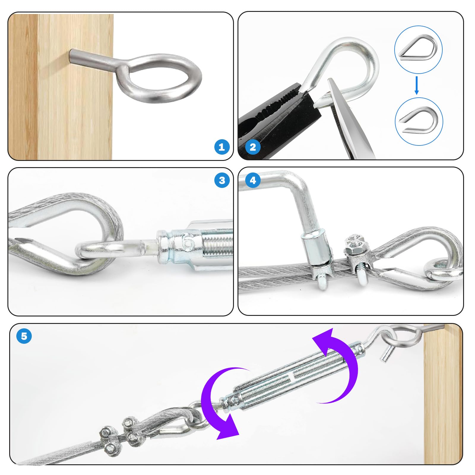 Snapklik.com : Hannger M6 Turnbuckles For Cables Wire Kit, 3/16" PVC ...