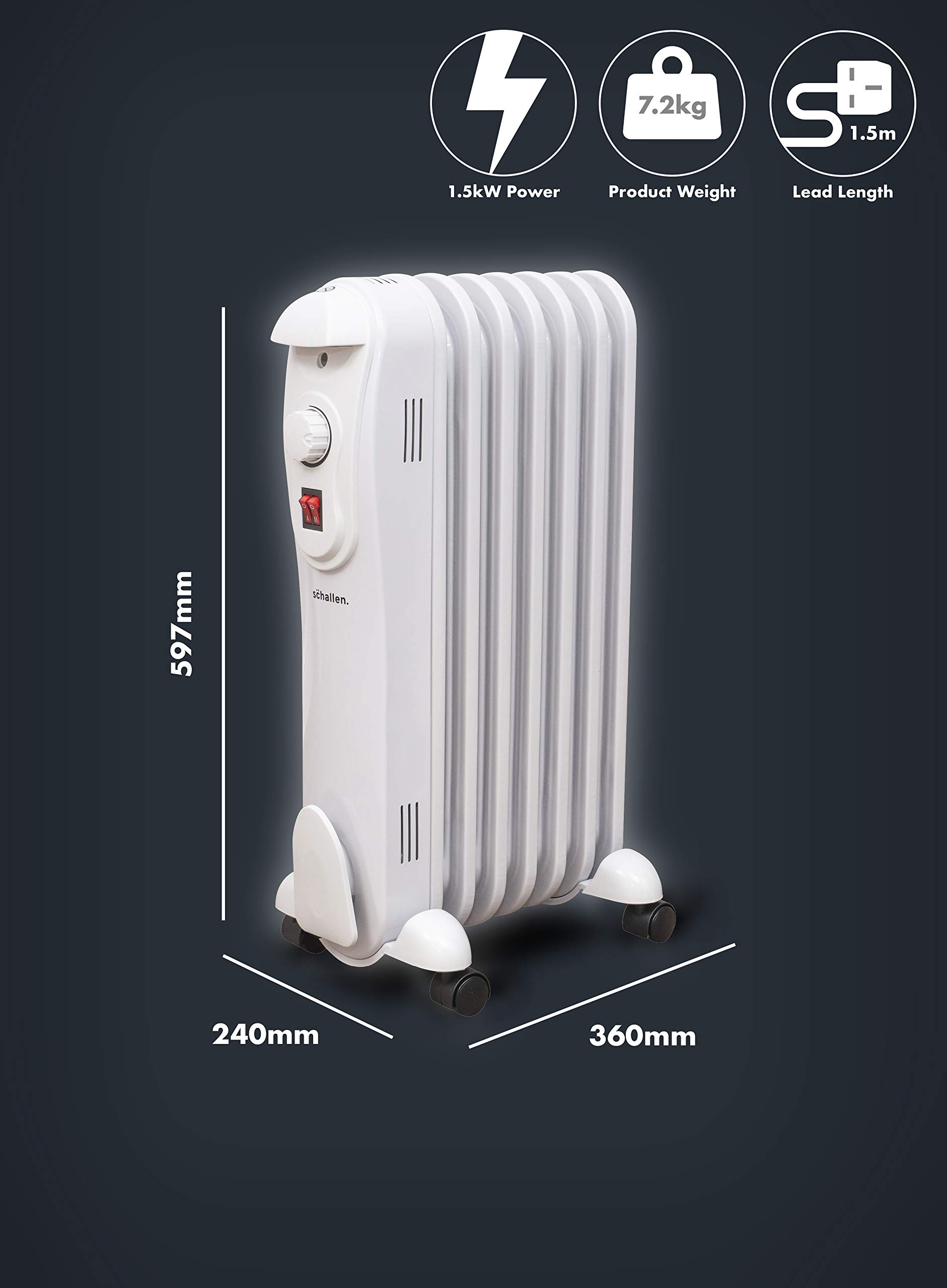 Schallen Portable Electric Slim Oil Filled Radiator Heater with ...