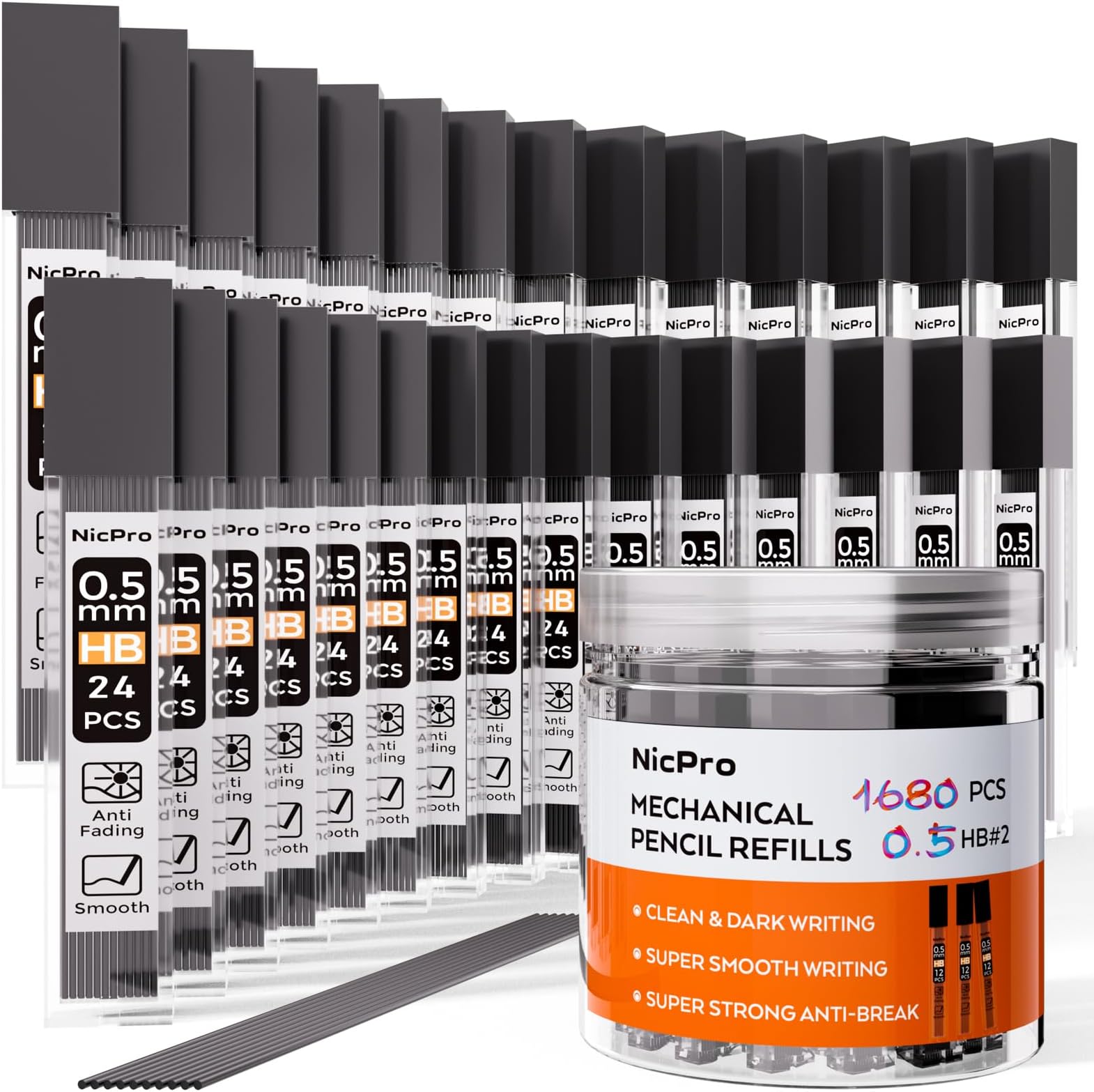 Amazon.com : Nicpro 1680 PCS Lead Refills 0.5mm HB #2 Break Resistant ...
