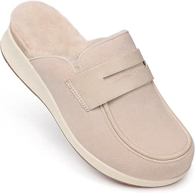 Amazon.com | TEMOFON Clogs for Women Slip on Mules: Apricot Fur Lined ...