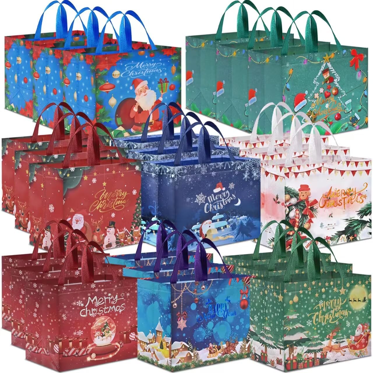 AhfuLife 24pcs Christmas Bags for Gift, 32 x 25 x 17cm, Xmas Gift Bags ...