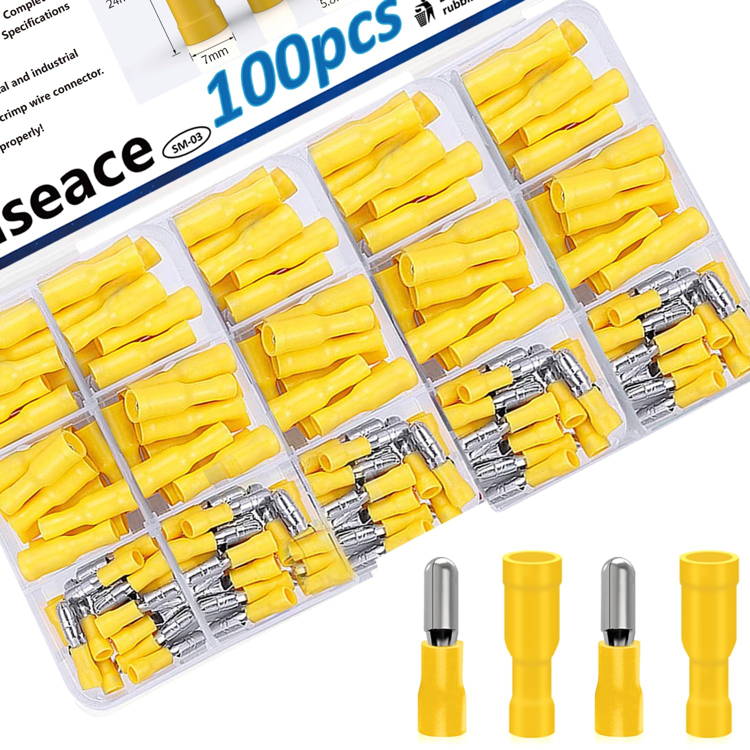 Snapklik.com : Smseace 100Pcs Yellow Bullet Connectors 12-10AWG Female ...