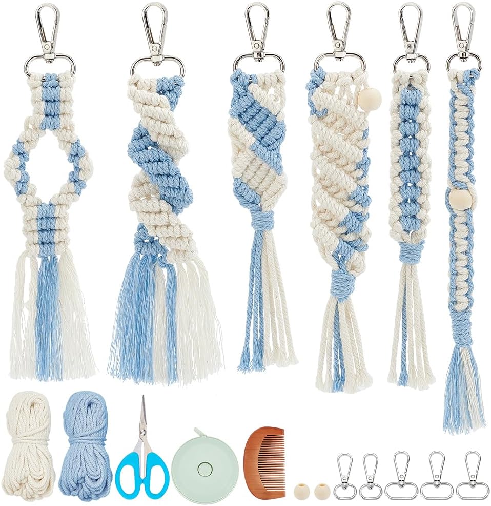 FREEBLOSS 6 Set Macrame Keychain Kit 2 Colors DIY Macrame Keychain Kit ...